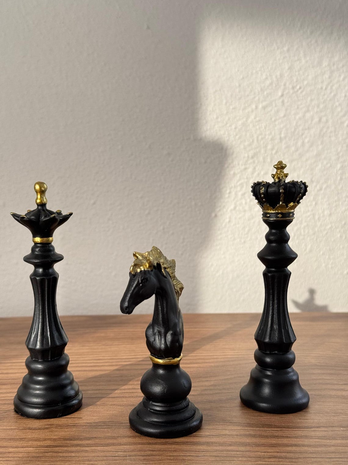 Luxury Chess Piece Decor Set Black and Gold Sculptures Handmade King ...