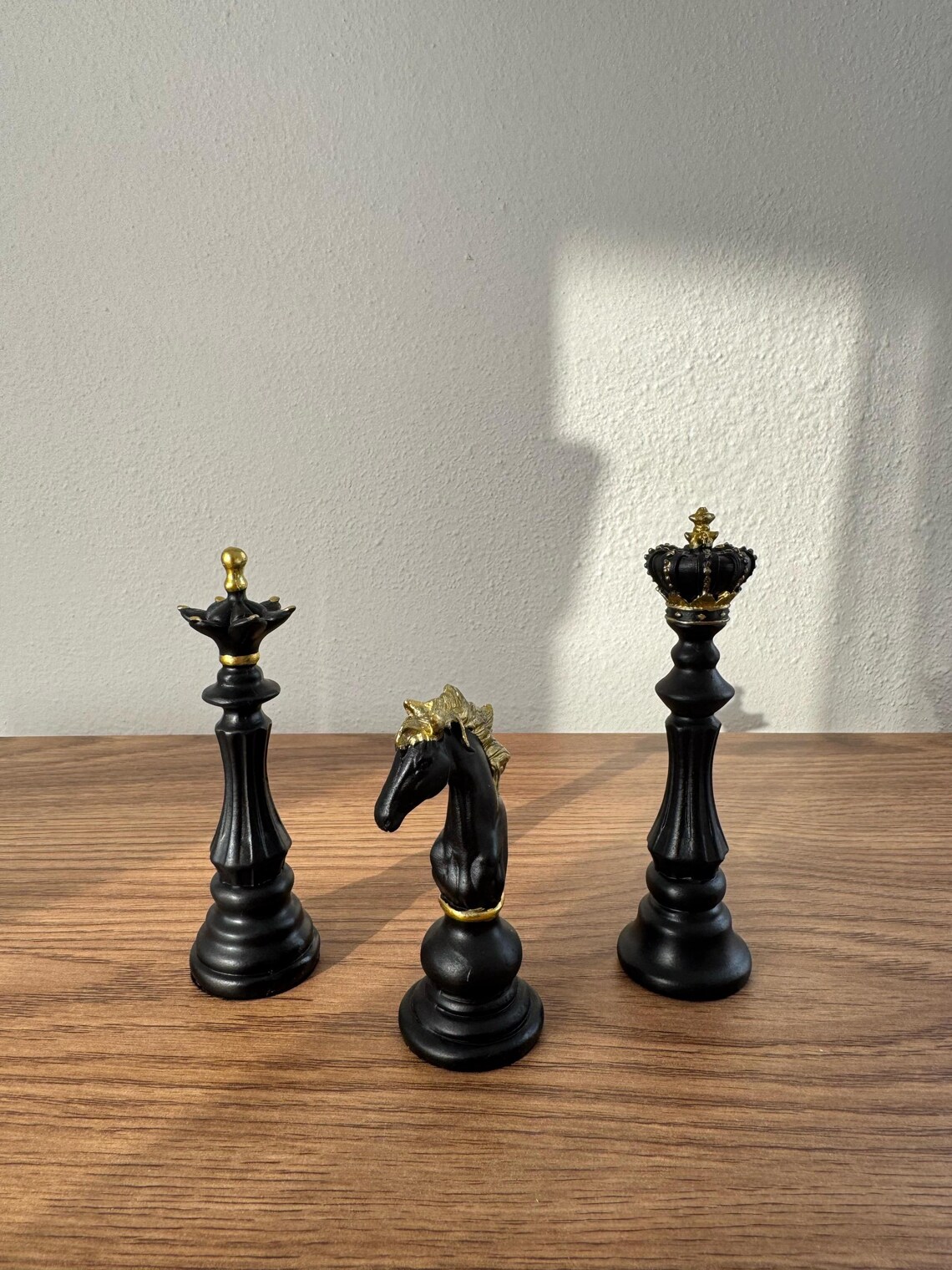 Luxury Chess Piece Decor Set Black and Gold Sculptures Handmade King ...