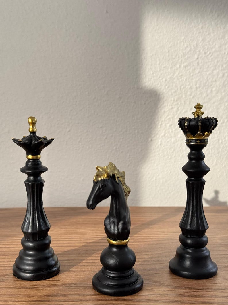 Luxury Chess Piece Decor Set Black and Gold Sculptures Handmade King ...