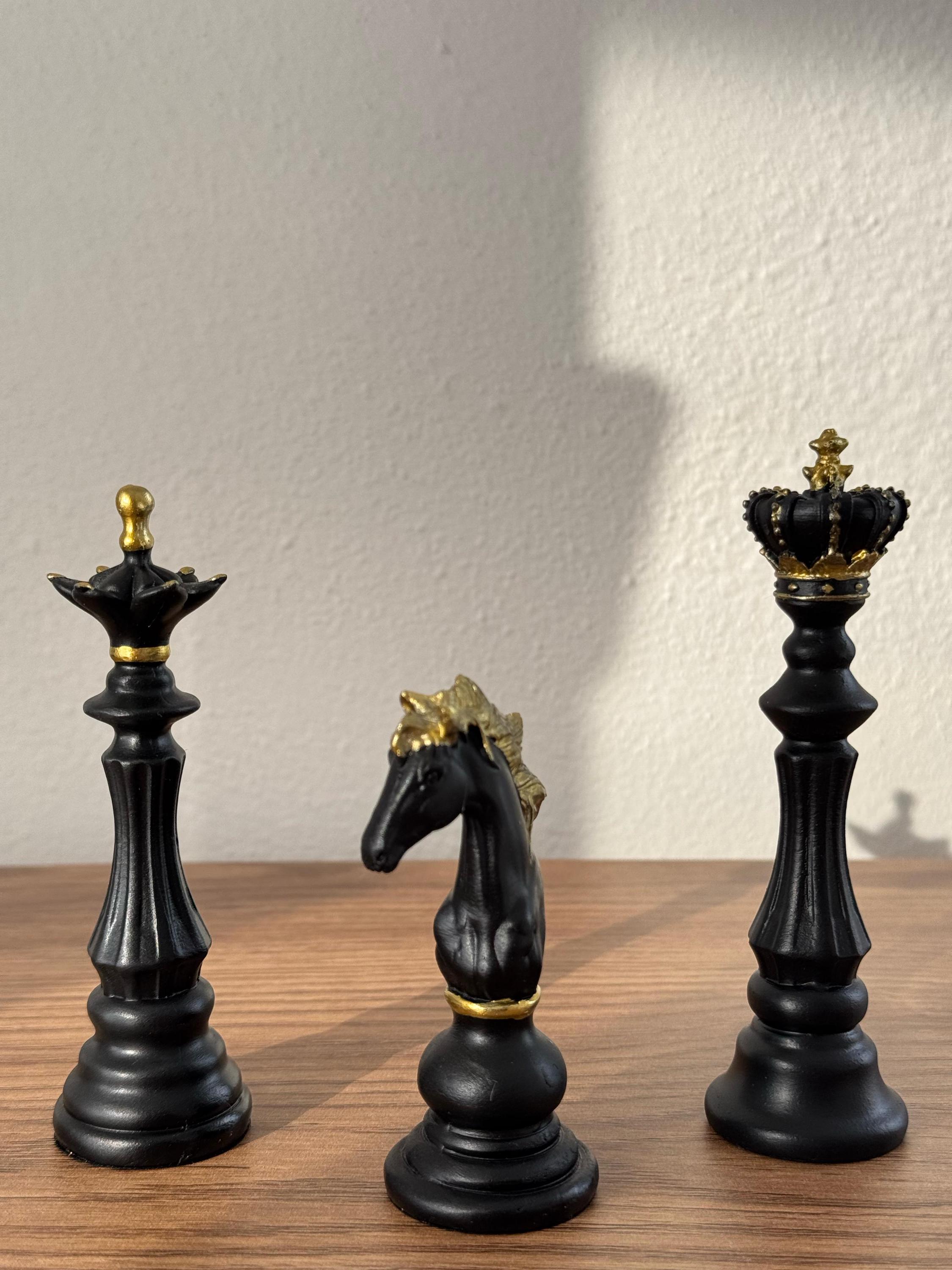 Luxury Chess Piece Decor Set Black and Gold Sculptures Handmade King ...