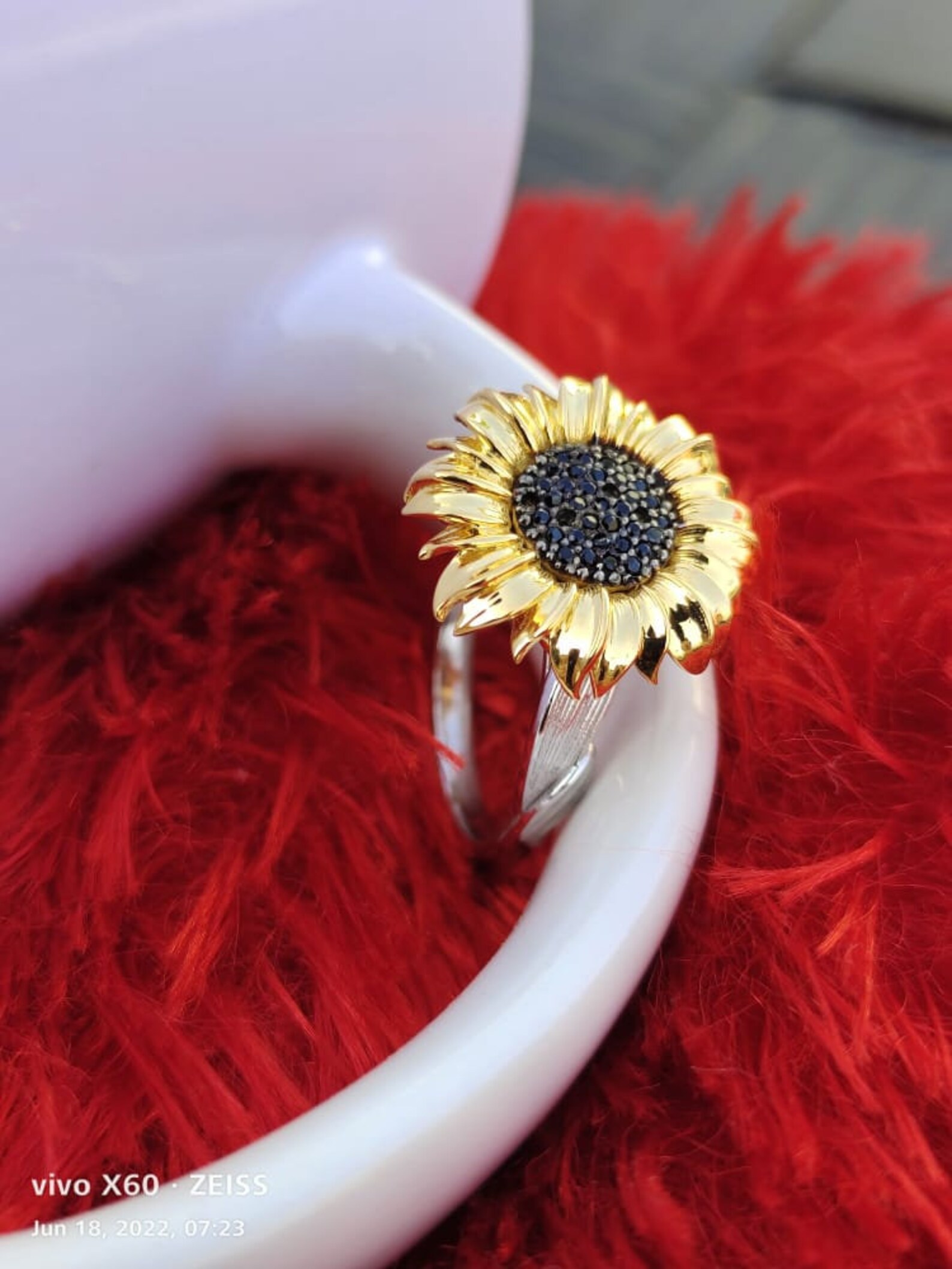925 Sterling Silver Sunflower Ring Stackable Ring Flower - Etsy