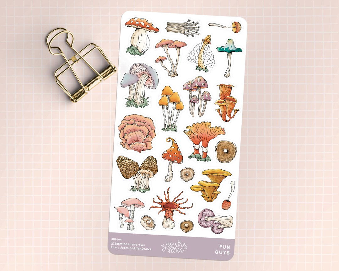 Mushroom Sticker Sheet: Vinyl Planner Stickers, Journal Scrapbook ...