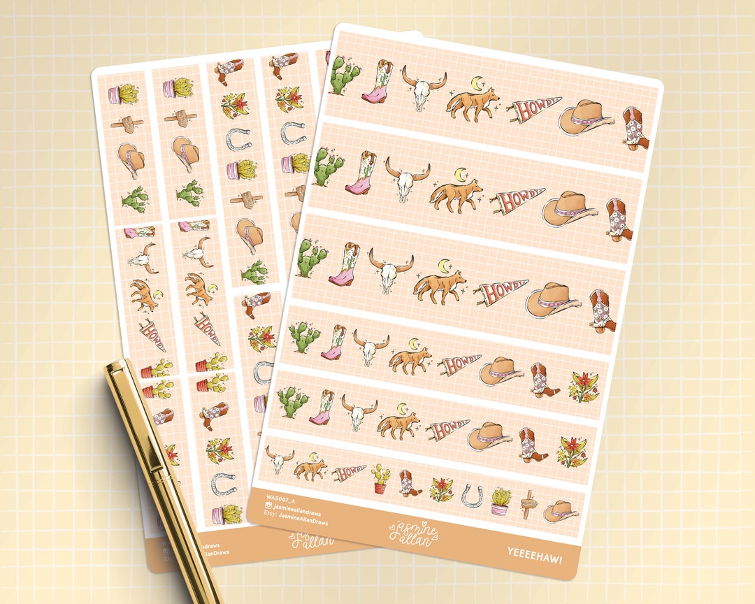 Western Themed Washi Style Strip Sticker Sheet, Planner Stickers ...