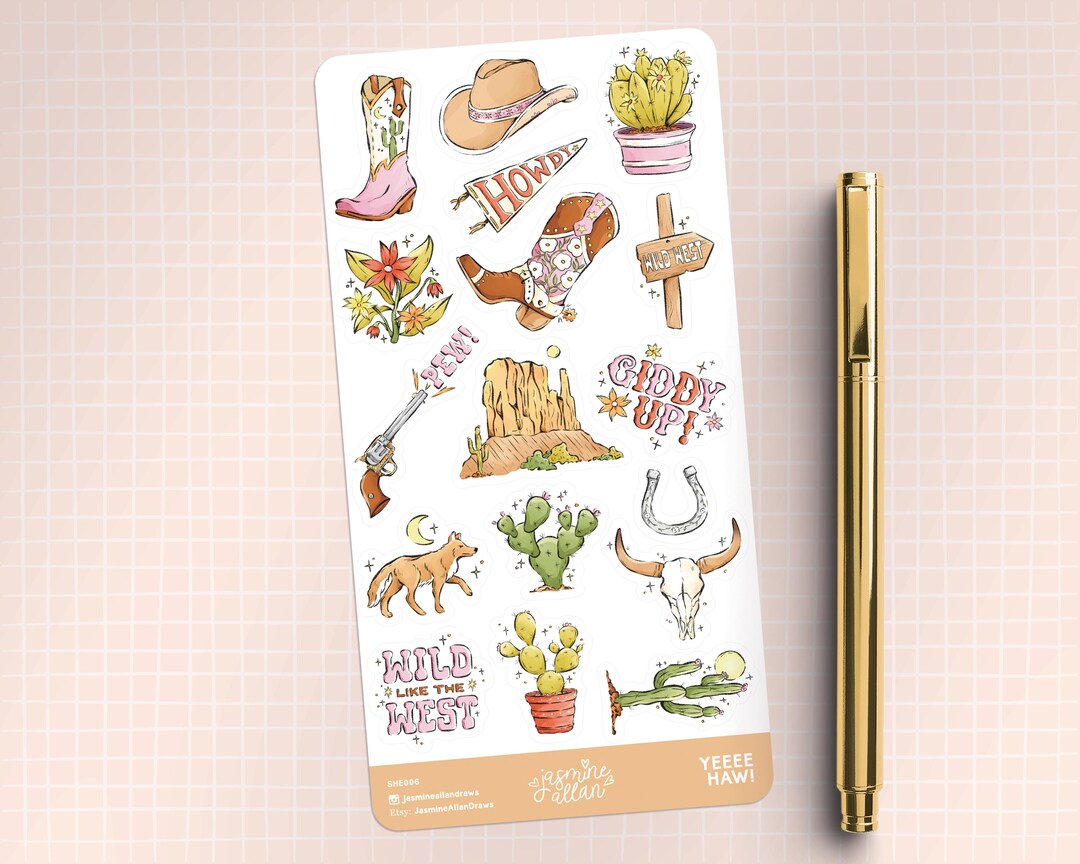 Western Cowgirl Sticker Sheet, Planner Stickers, Journal Stickers ...