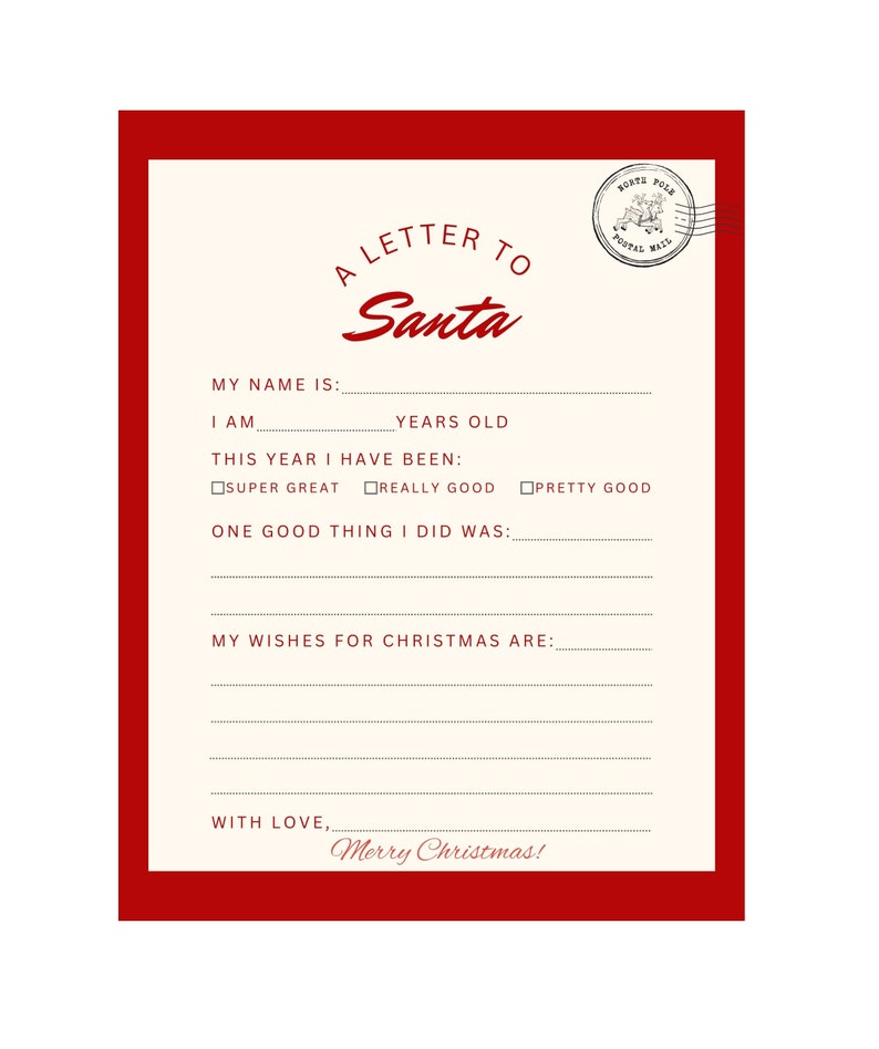 Letter to Santa Letter Printable | Dear Santa | Santa Mail | DIGITAL ...
