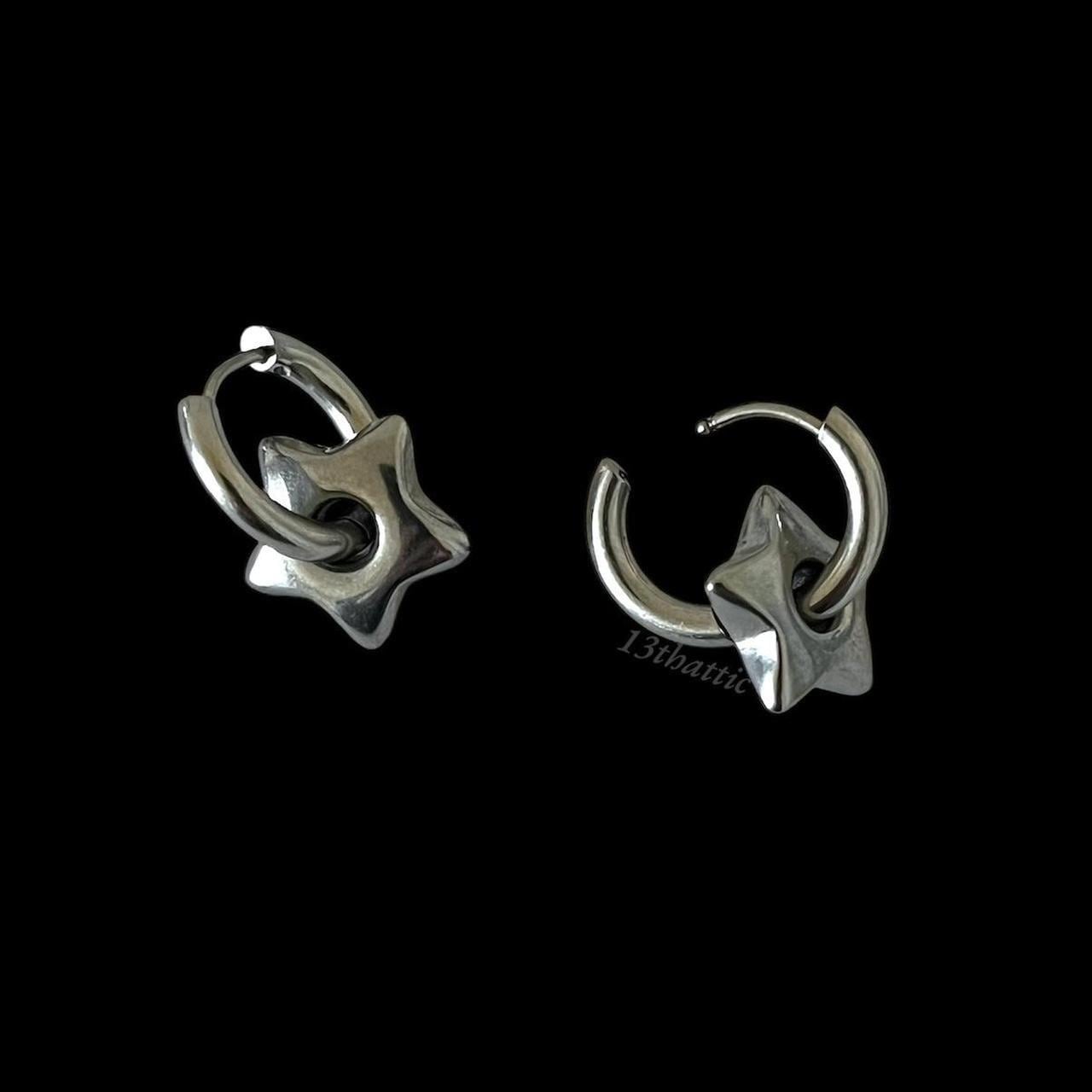 Star Hoops, Puffy Star Hoops, Star Bead, Star Charm Hoop, Hoop Earrings ...