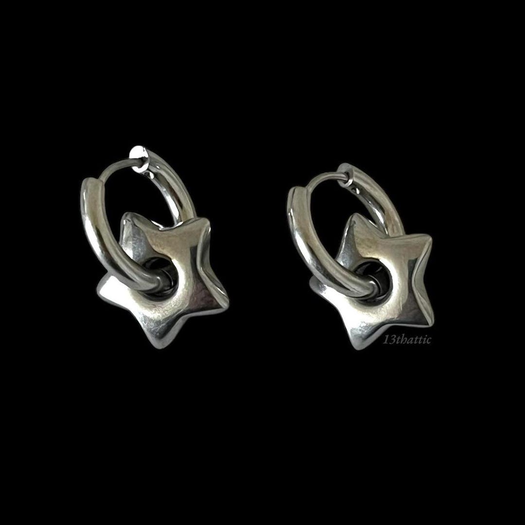 Star Hoops, Puffy Star Hoops, Star Bead, Star Charm Hoop, Hoop Earrings ...