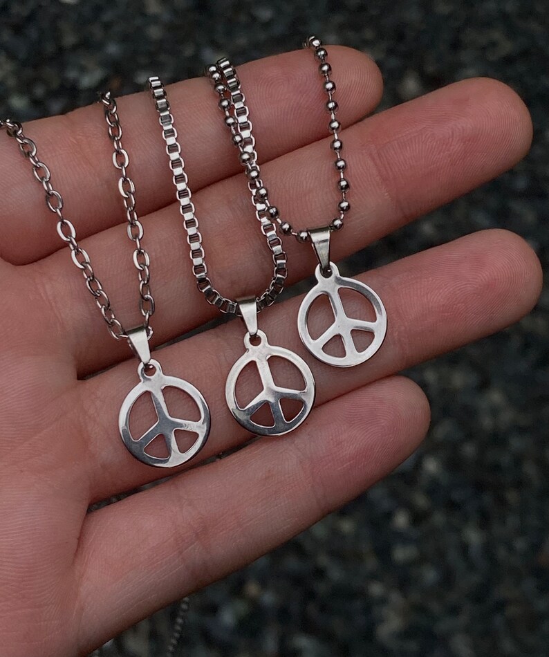 Silver Peace Symbol Necklace, Peace Sign Necklace, Peace Symbol Pendant ...