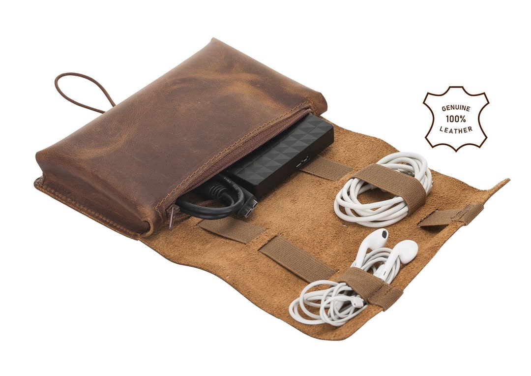 Custom Cable Organizer Bag, Leather Cord Organizer, Travel Cord ...