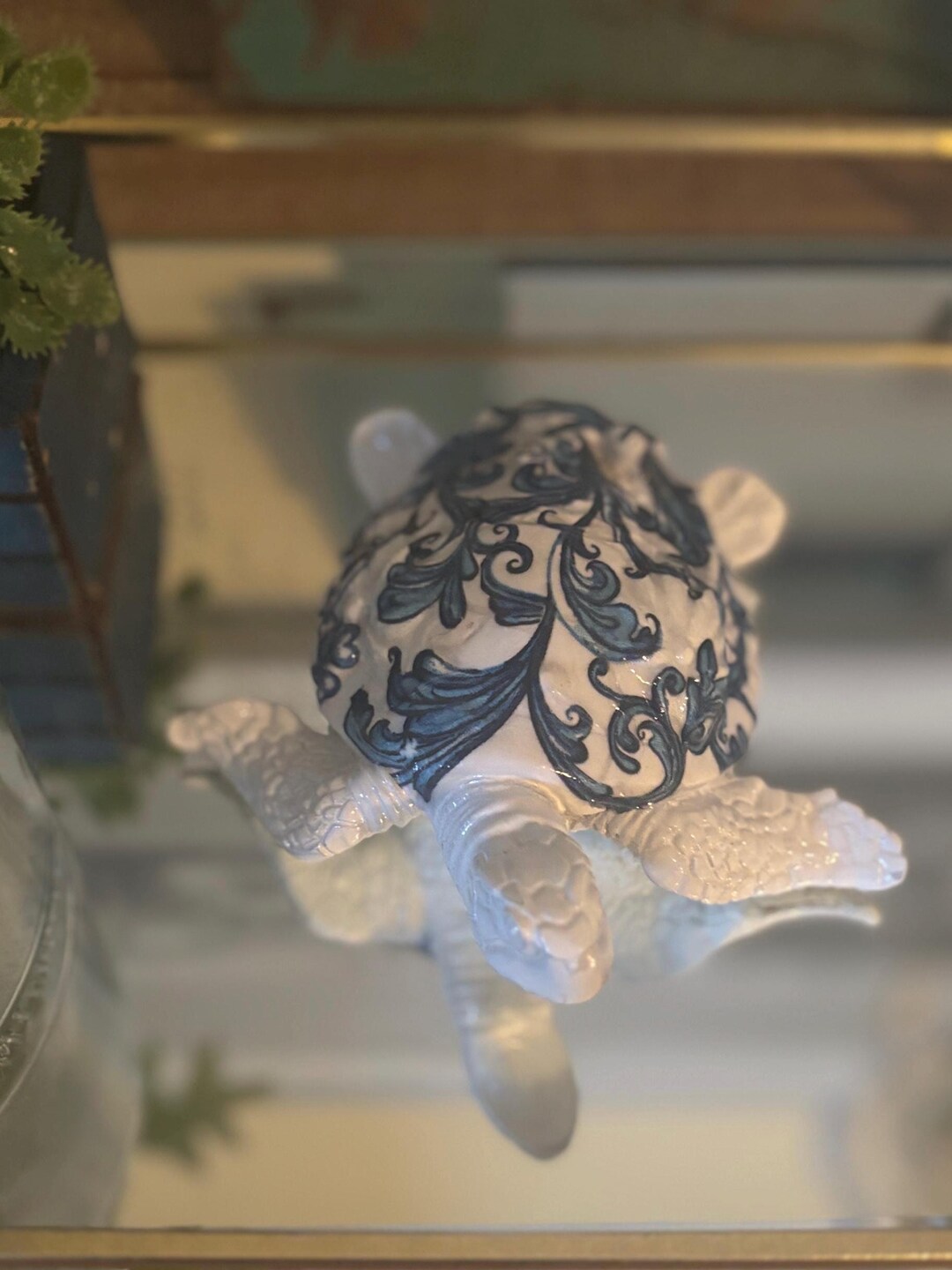 Chinoiserie Turtle, Beach Inspired Blue and White Sea Turtle , Coastal ...