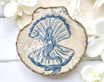 Mermaid Decoupaged Shell Trinket Ring Dish - Etsy
