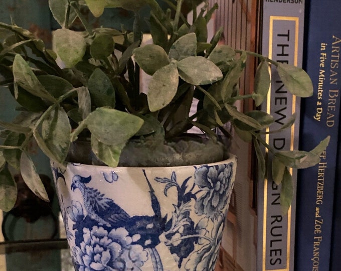 Vintage Toile Planter, French Country Decor, Chinoiserie Pot, Floral ...