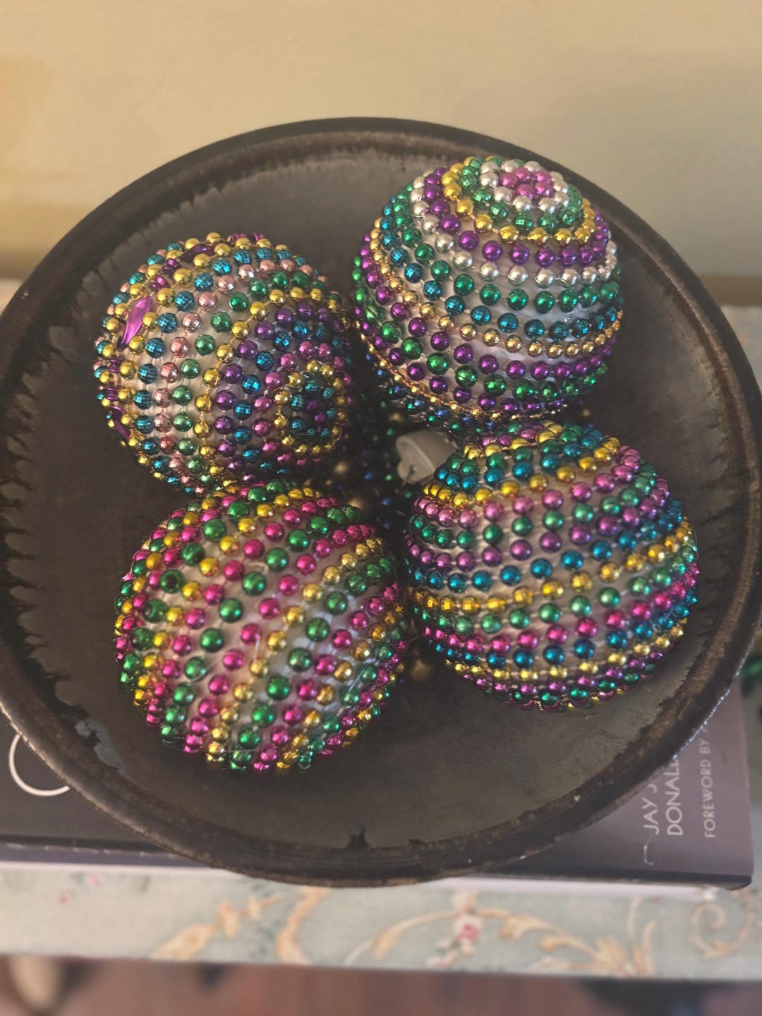 Mardi Gras Beaded Bowl Filler, Authentic Bead Balls, Purple, Green and ...