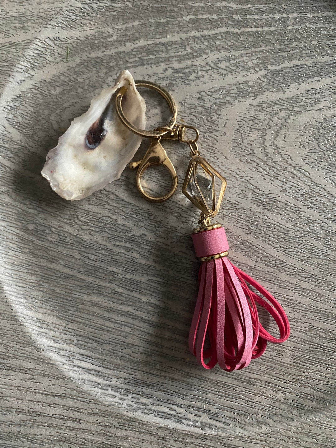 Oyster Shell Key Chain, Pink Key Fob With Oyster and Gold Accents ...