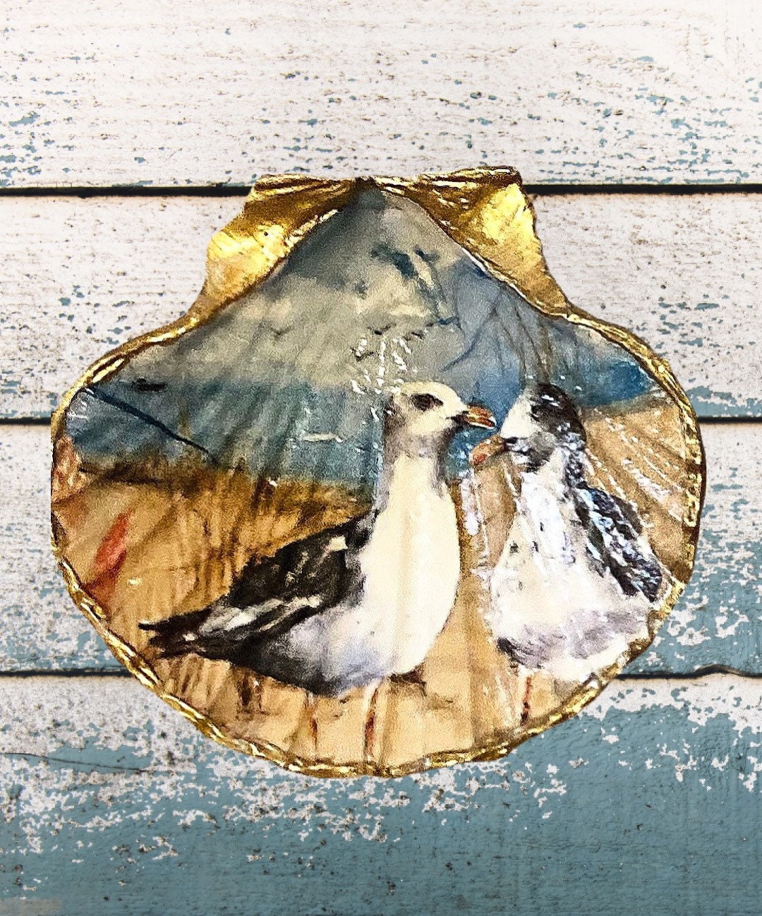 Decoupage Shell, Large English Scallop Shell Trinket Dish Ornament ...