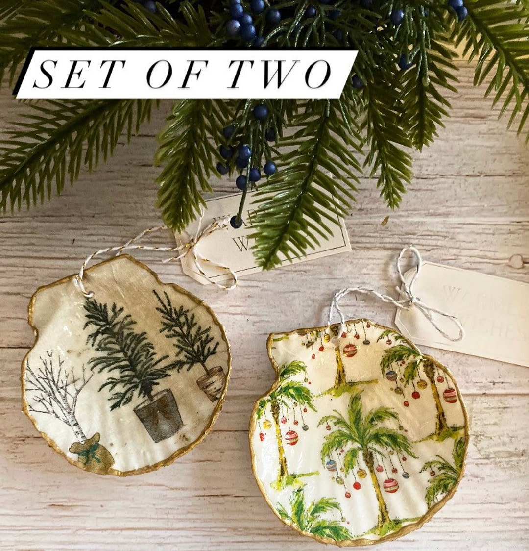 Decoupage Shell Ornaments, Sea Shell Christmas Ornaments, Decoupage ...