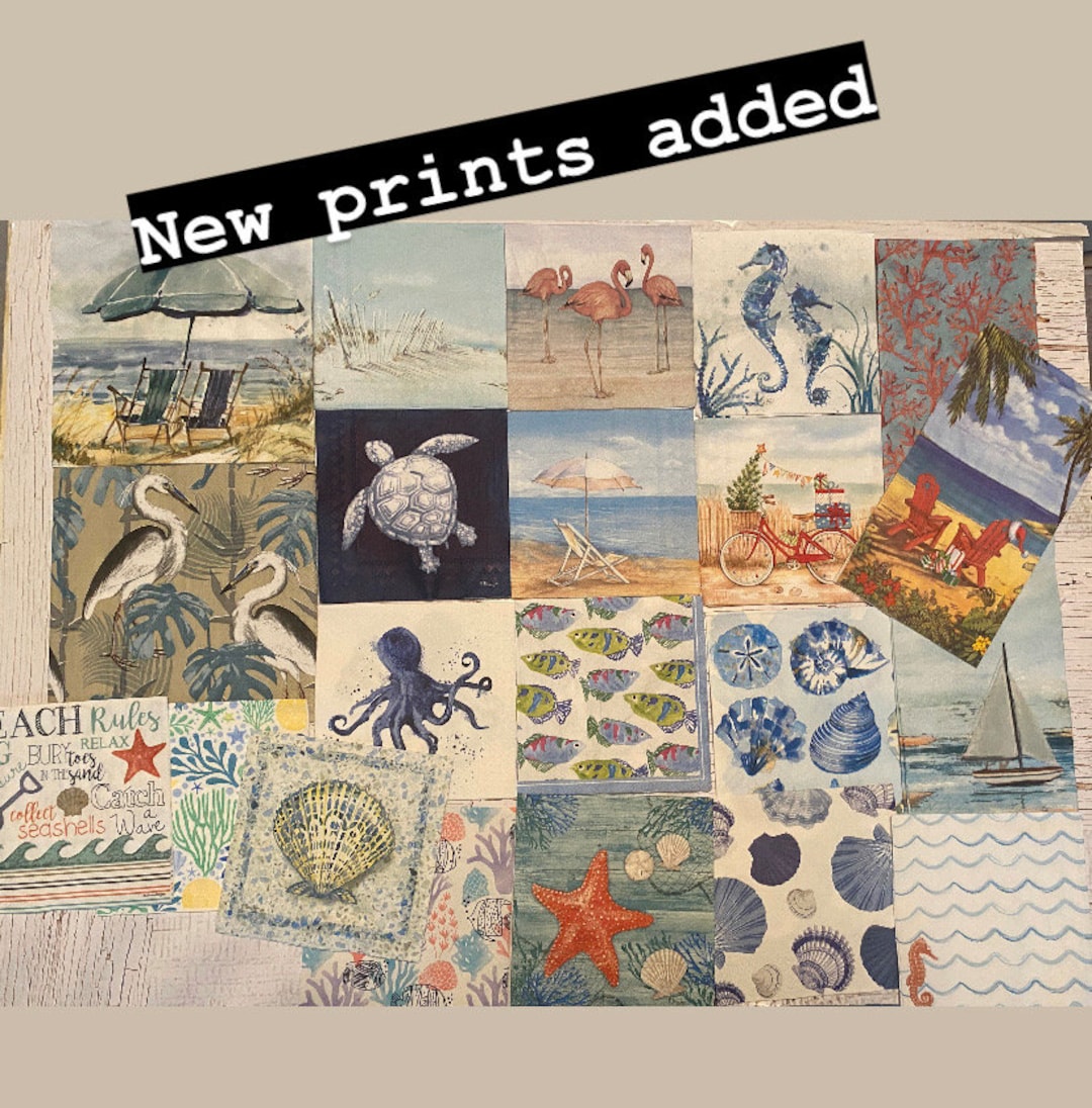 Napkin Set for Decoupage, 20 Paper Napkins for Crafting, Beach Print ...