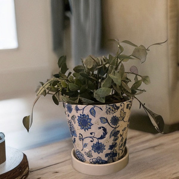 Blue Flower Pot - Etsy