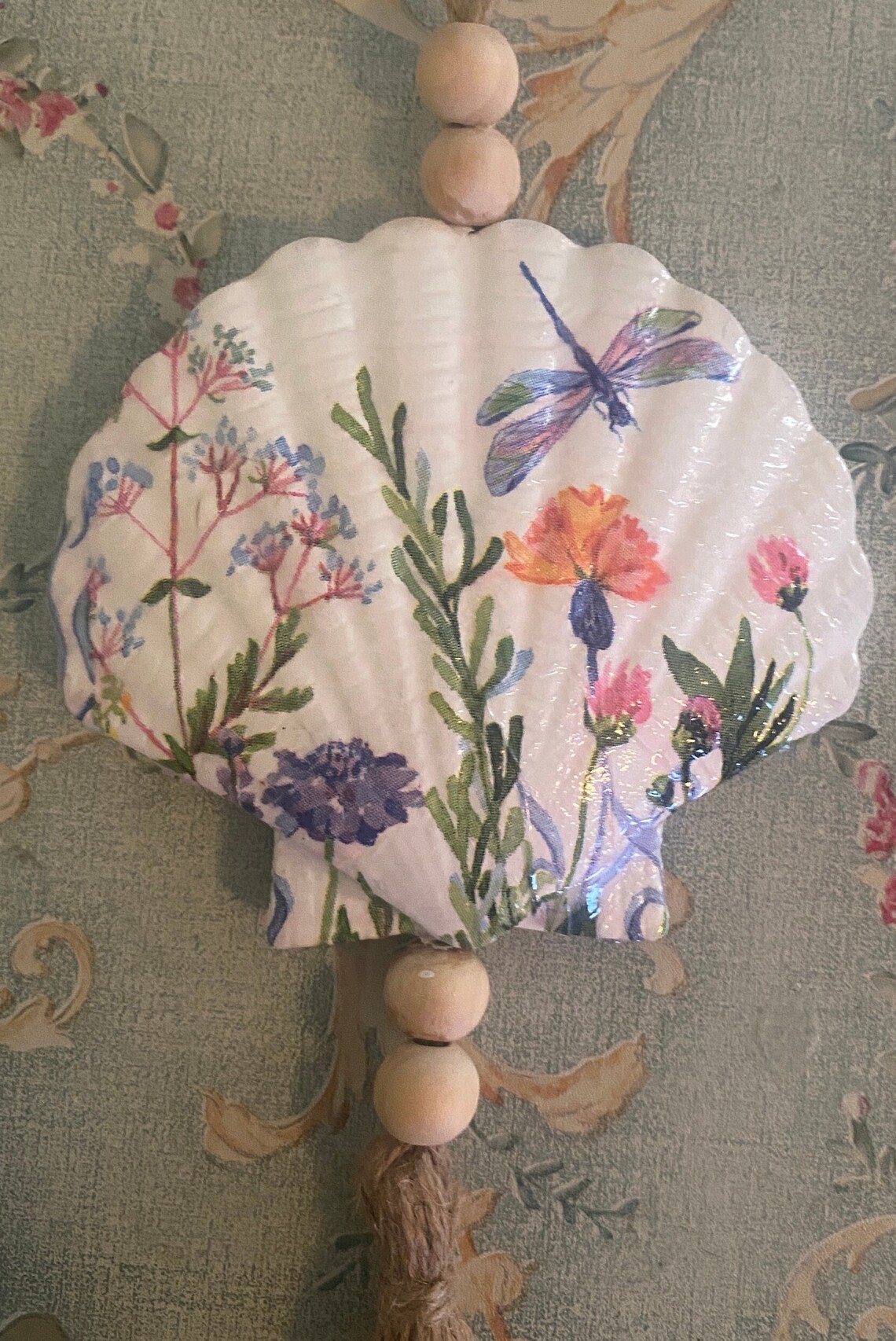 Decoupage Scallop Shell Ornament: Coastal Home Decor With Burlap Hanger ...