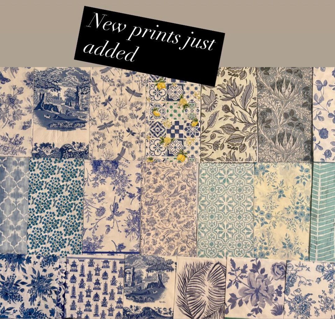 Blue & White Print Paper Napkins: Chinoiserie Decoupage Set of 25 - Etsy
