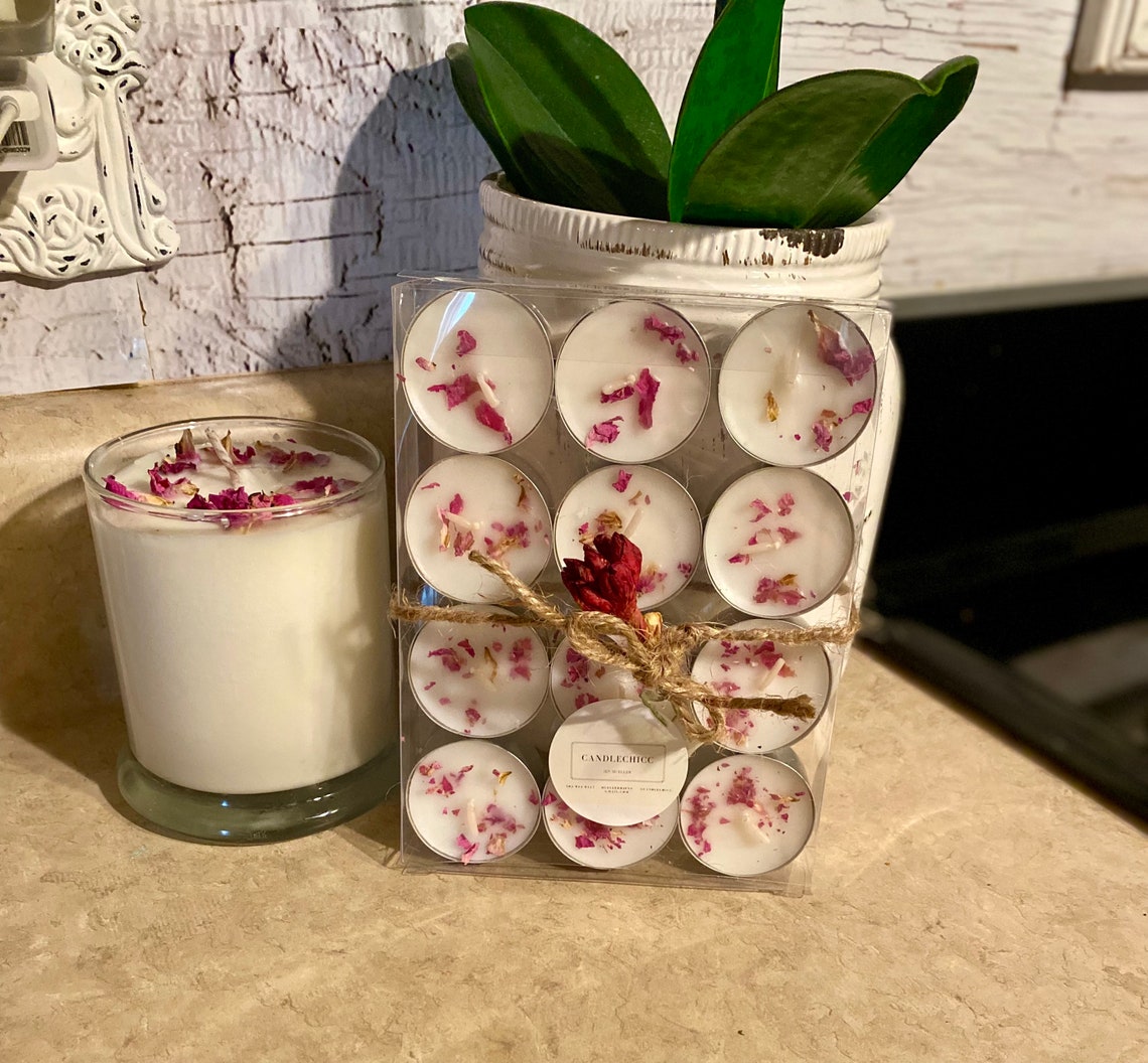 Rose Tea Light Candles Crystal Tea Lights With Dried Flowers - Etsy