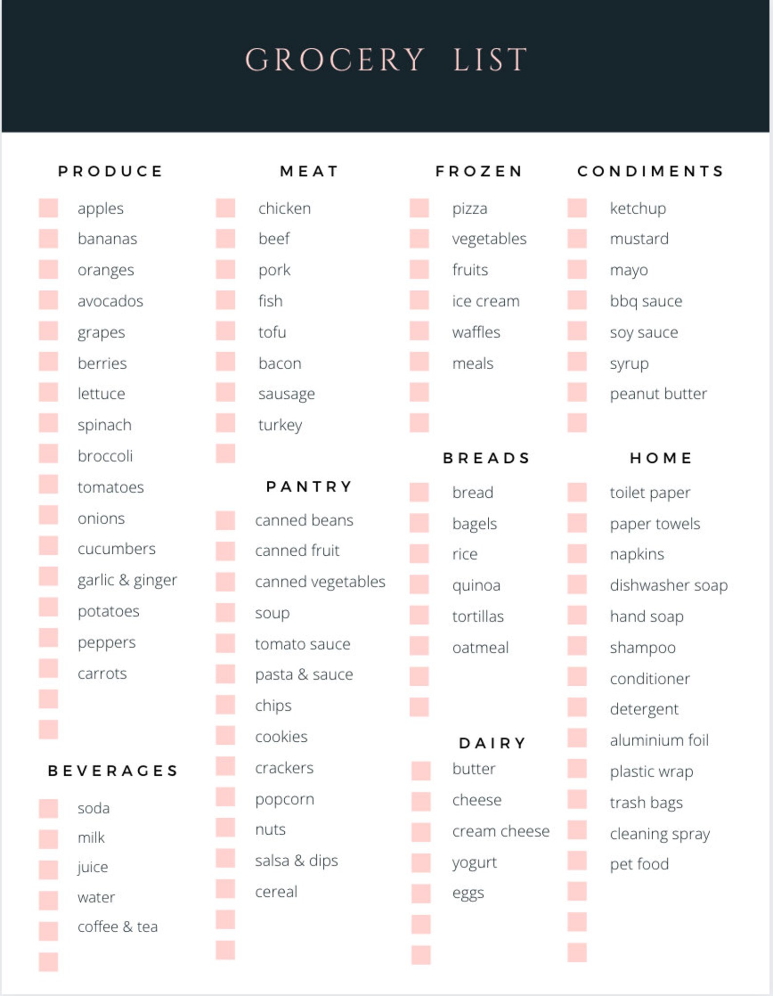 Grocery List Checklist Pre filled Blanks For Etsy