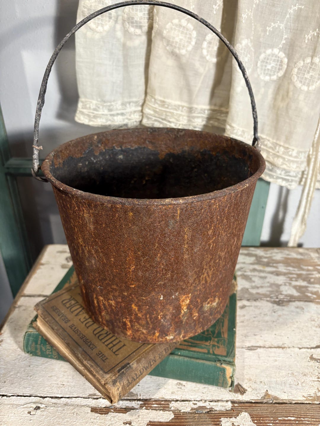 Rusty Metal Pail or Bucket With Handle and Holes on Bottom 6 in Tall - Etsy