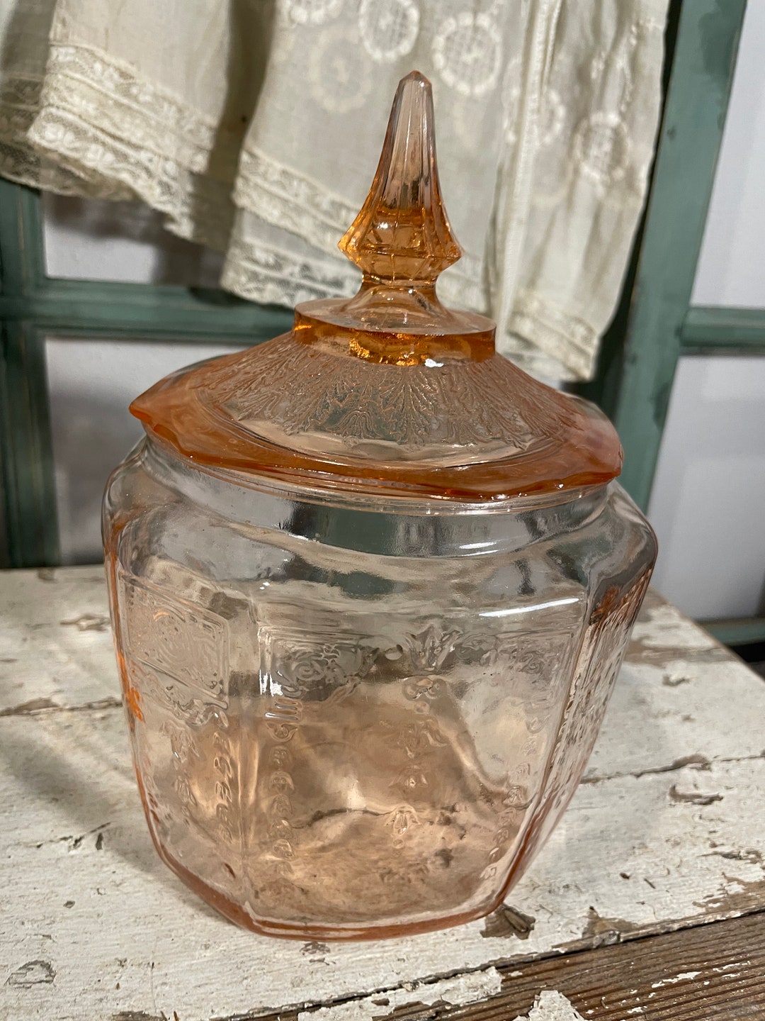 Pink Depression Glass Candy Jar - Etsy