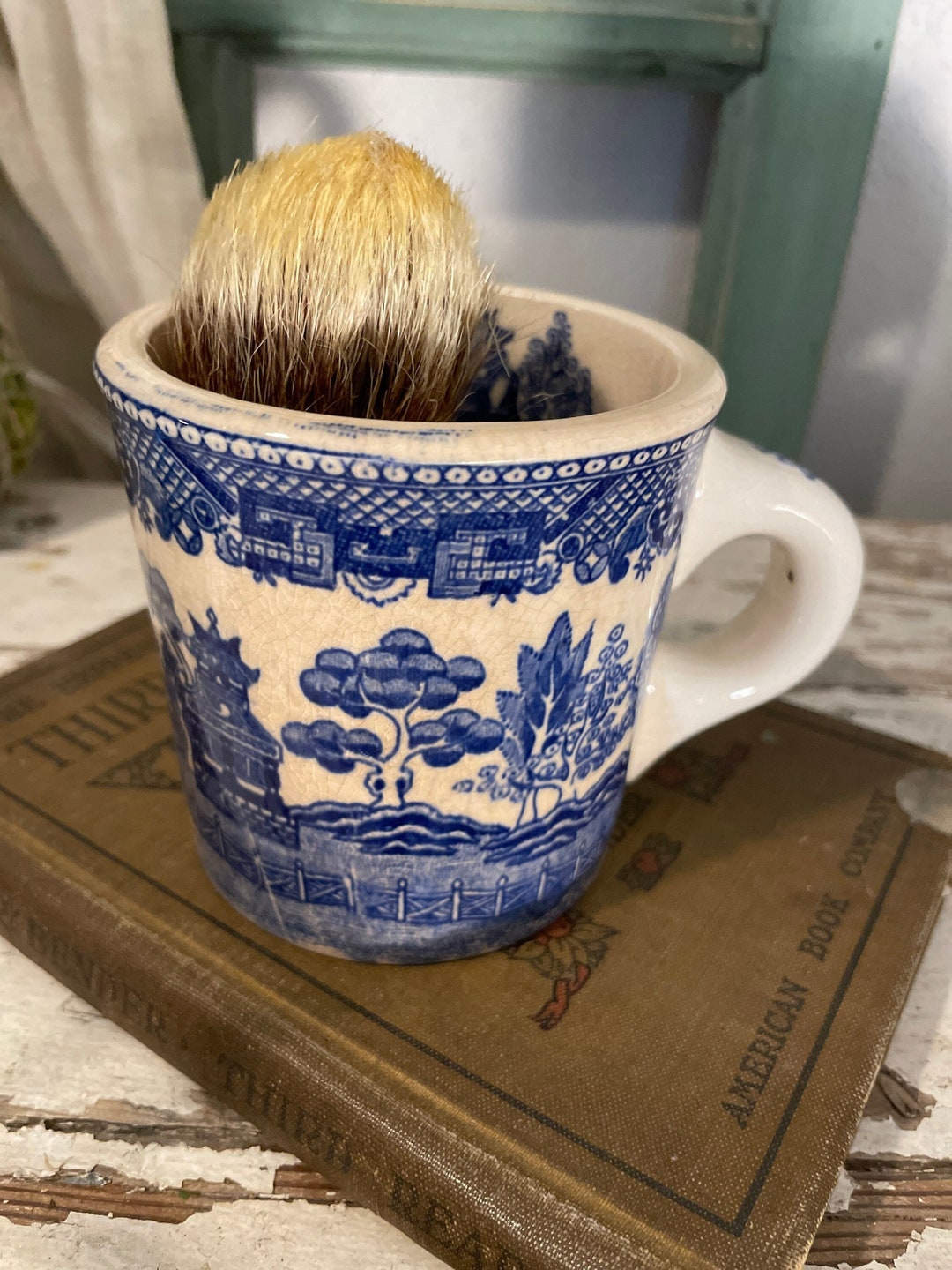 Vintage Blue and Ivory Shave Mug and Brush Set - Etsy