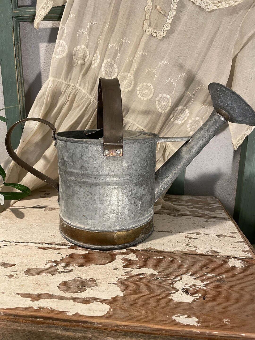 Galvanized With Brass Watering Can Made in Turkey Petite 15x10x6.5 - Etsy