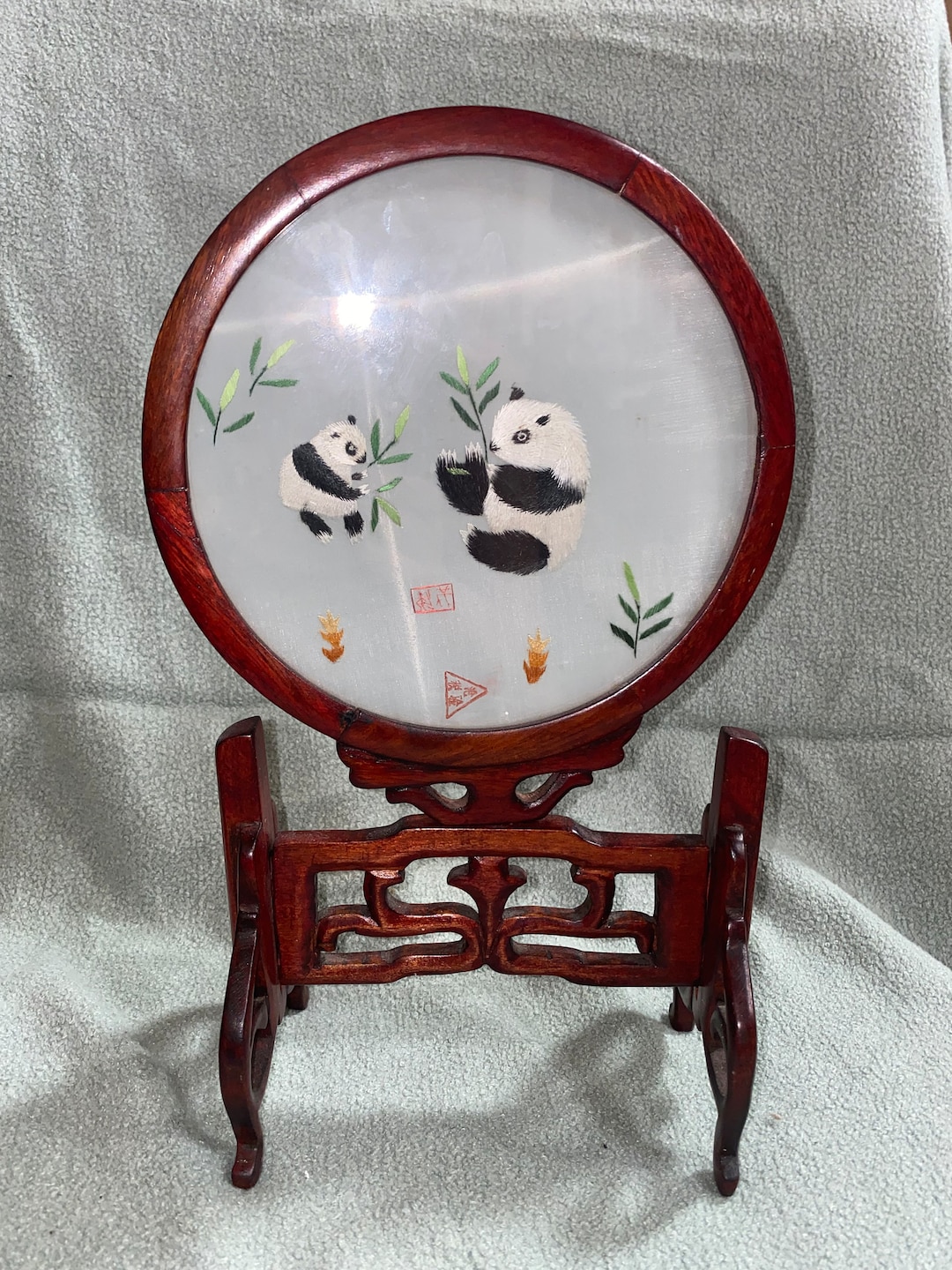 Chinese Suzhou Wood Table Screen Silk Embroidery Double-sided - Etsy