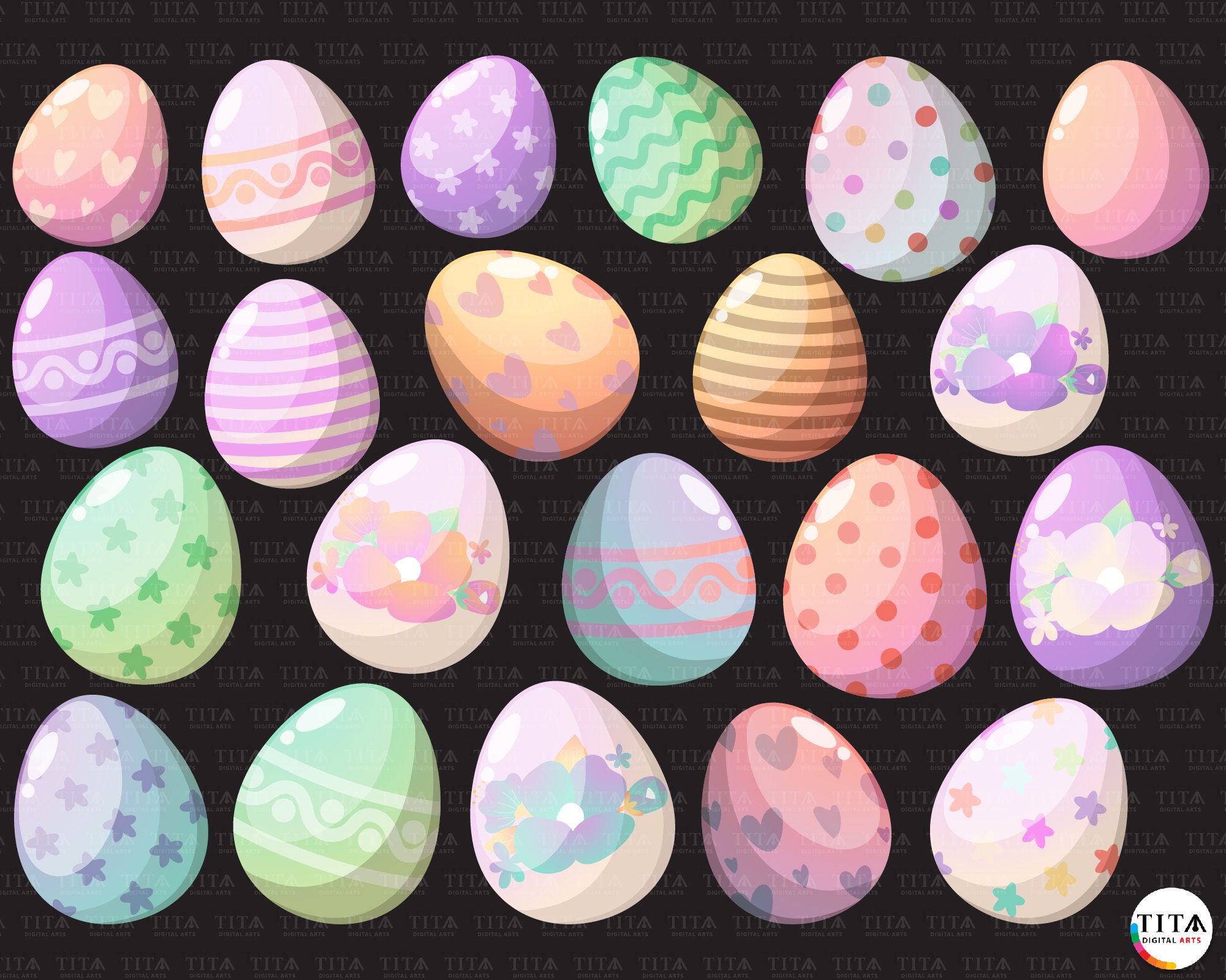 Easter Eggs Clipart, Pastel Easter Eggs Clipart, Easter Clipart, Spring ...