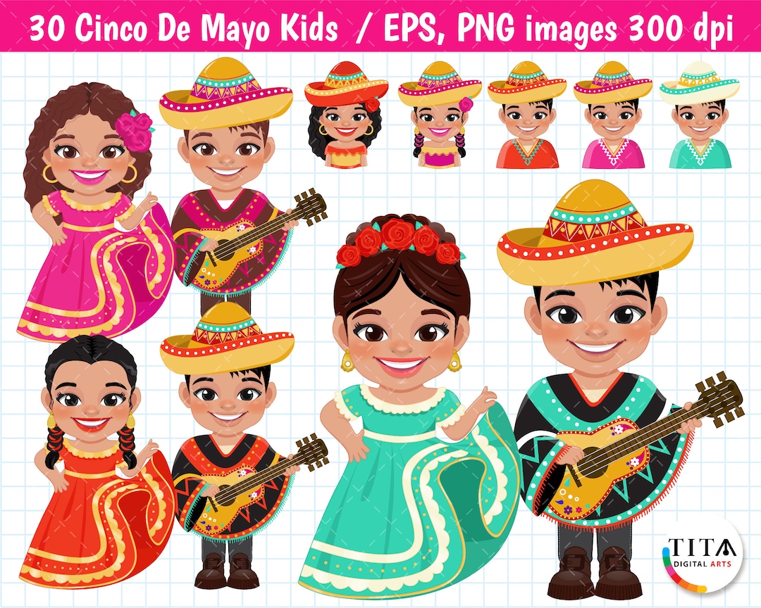 Cinco De Mayo Kids Clipart, Mexican Folk, Mariachi Dancers, PAPEL ...