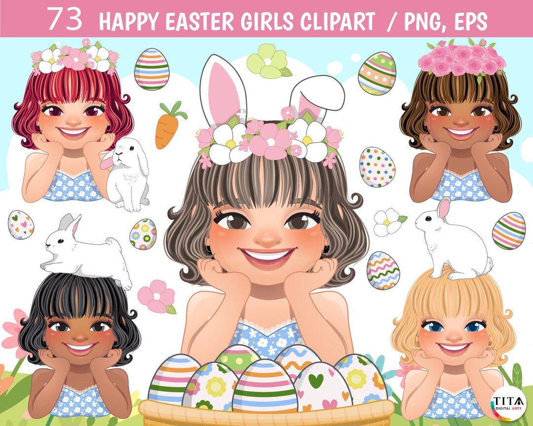 Easter Clipart, Easter Girl Clipart, Easter Rabbit Clipart, Easter Eggs ...