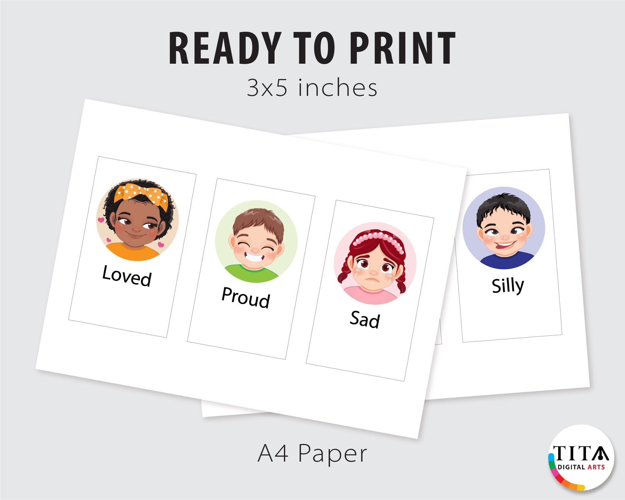 Kids Emotions Clipart, Emotion PNG, Feelings Flashcards, Montessori ...