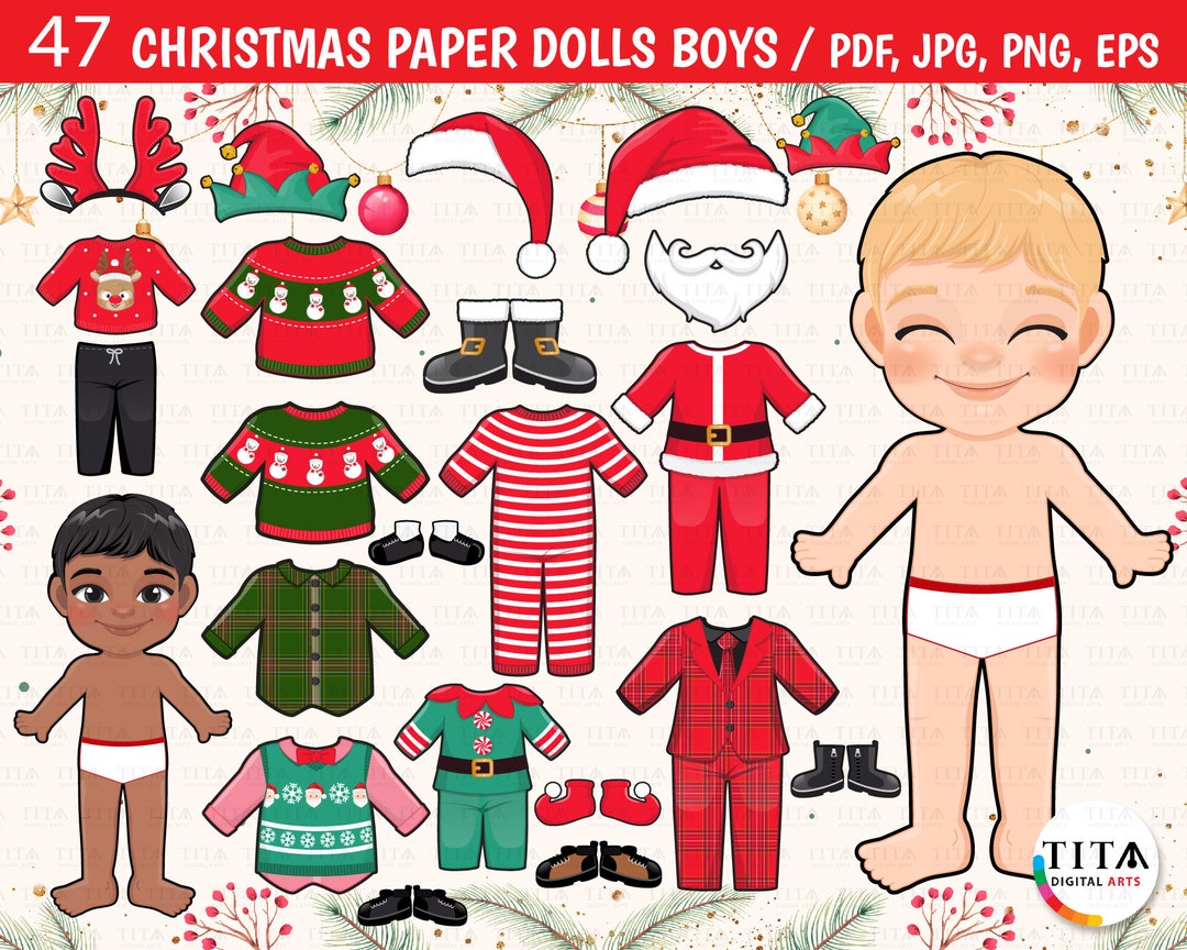 Paper Dolls Boys Clipart, Christmas Outfits Boy, Winter Outfits, Casual ...