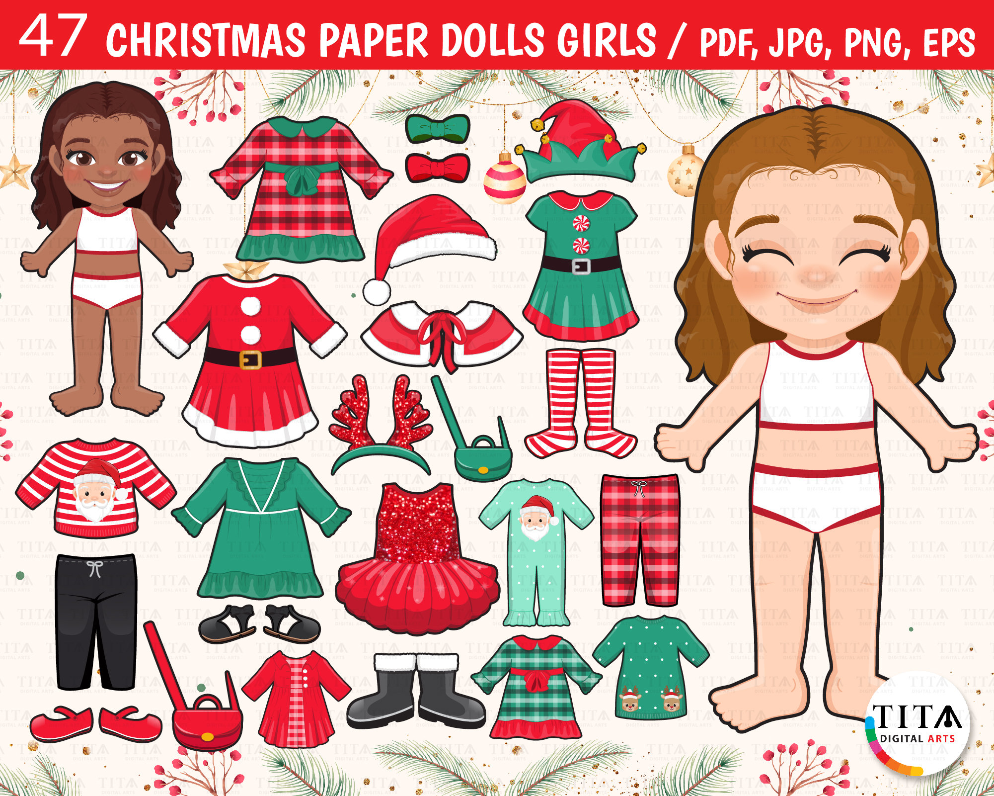 Paper Dolls Girls Clipart, Christmas Outfits Girl, Winter Outfits ...
