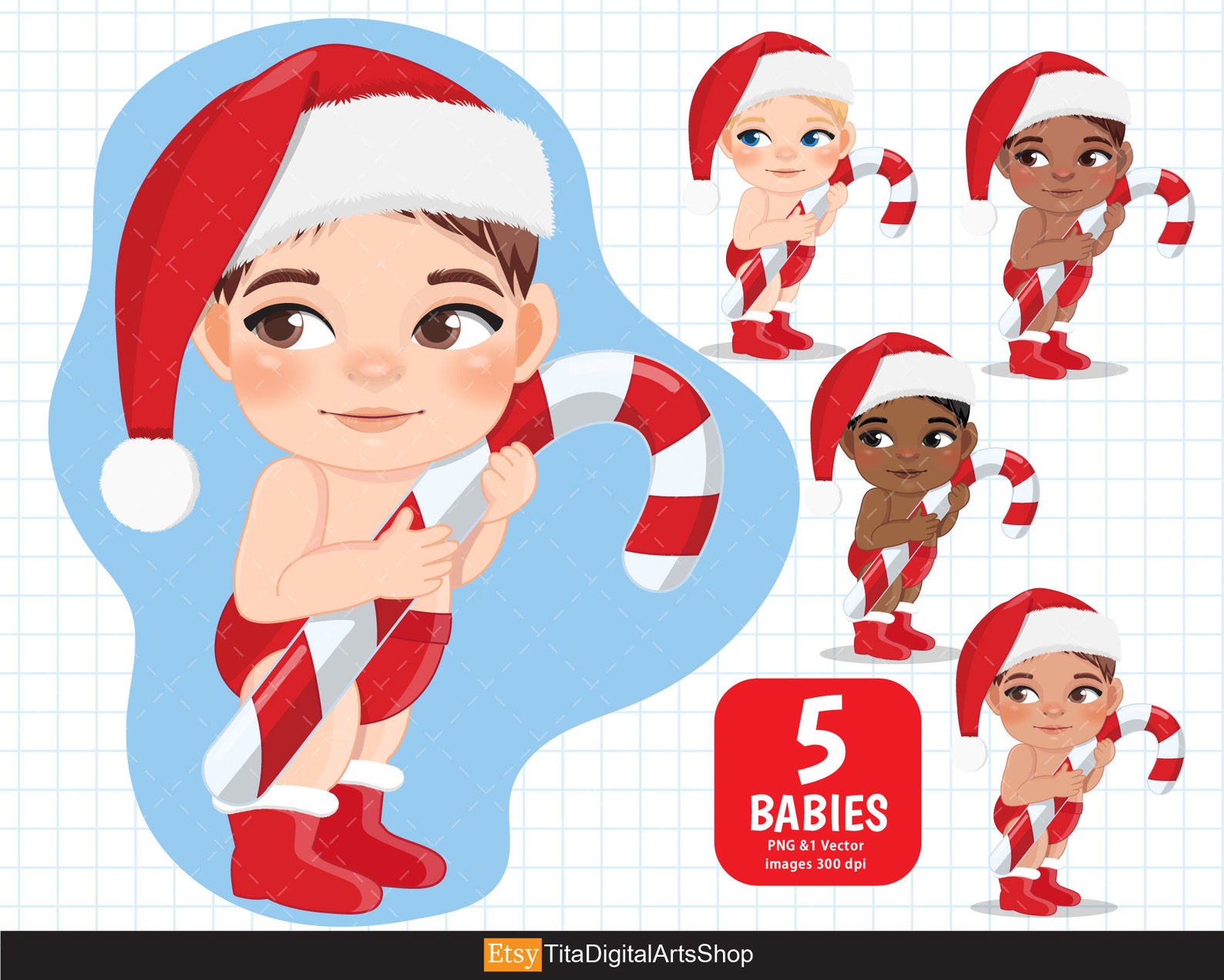 Christmas Baby Boys Clipart, Red Diaper Santa Hat Candy Cane, Christmas ...