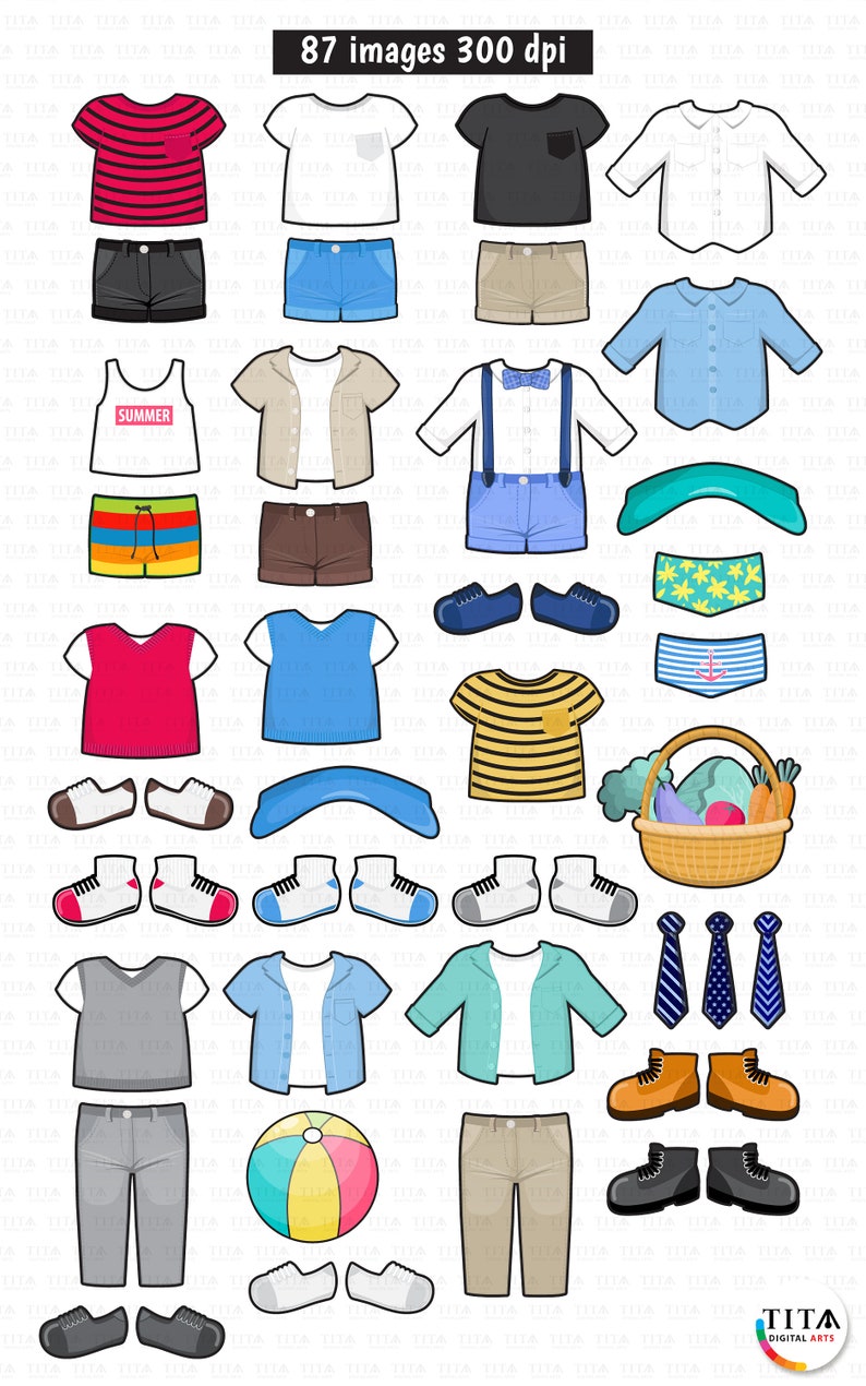 Paper Dolls Boys Clipart, Casual Clothes, Summer Clothes, Winter ...