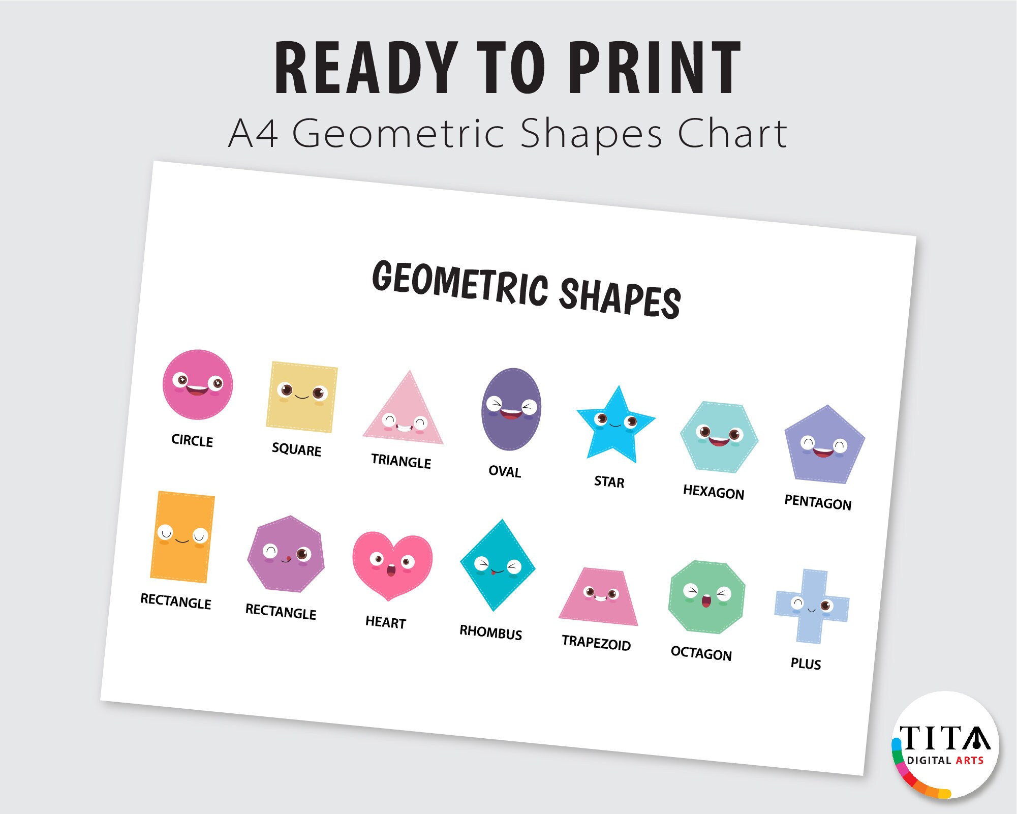 Geometric Shapes Clipart, Basic Shapes Flashcards, Kawaii Shapes ...