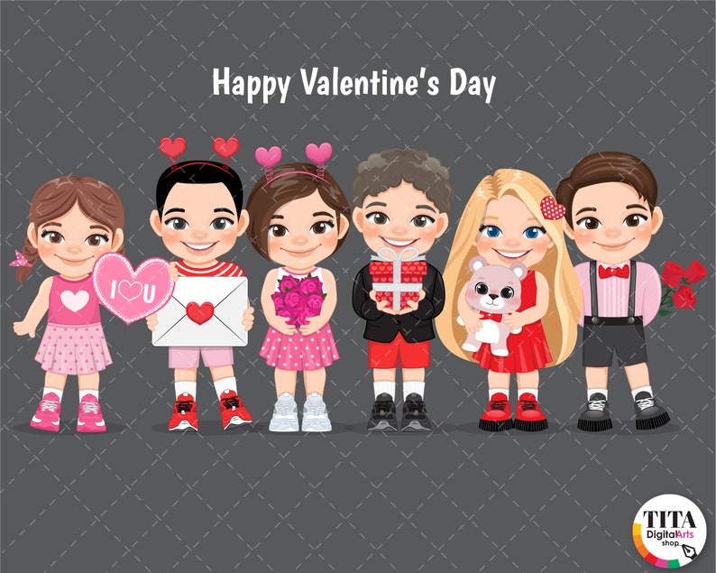 Valentine's Day Clipart Valentine Kids Clipart Boy and - Etsy