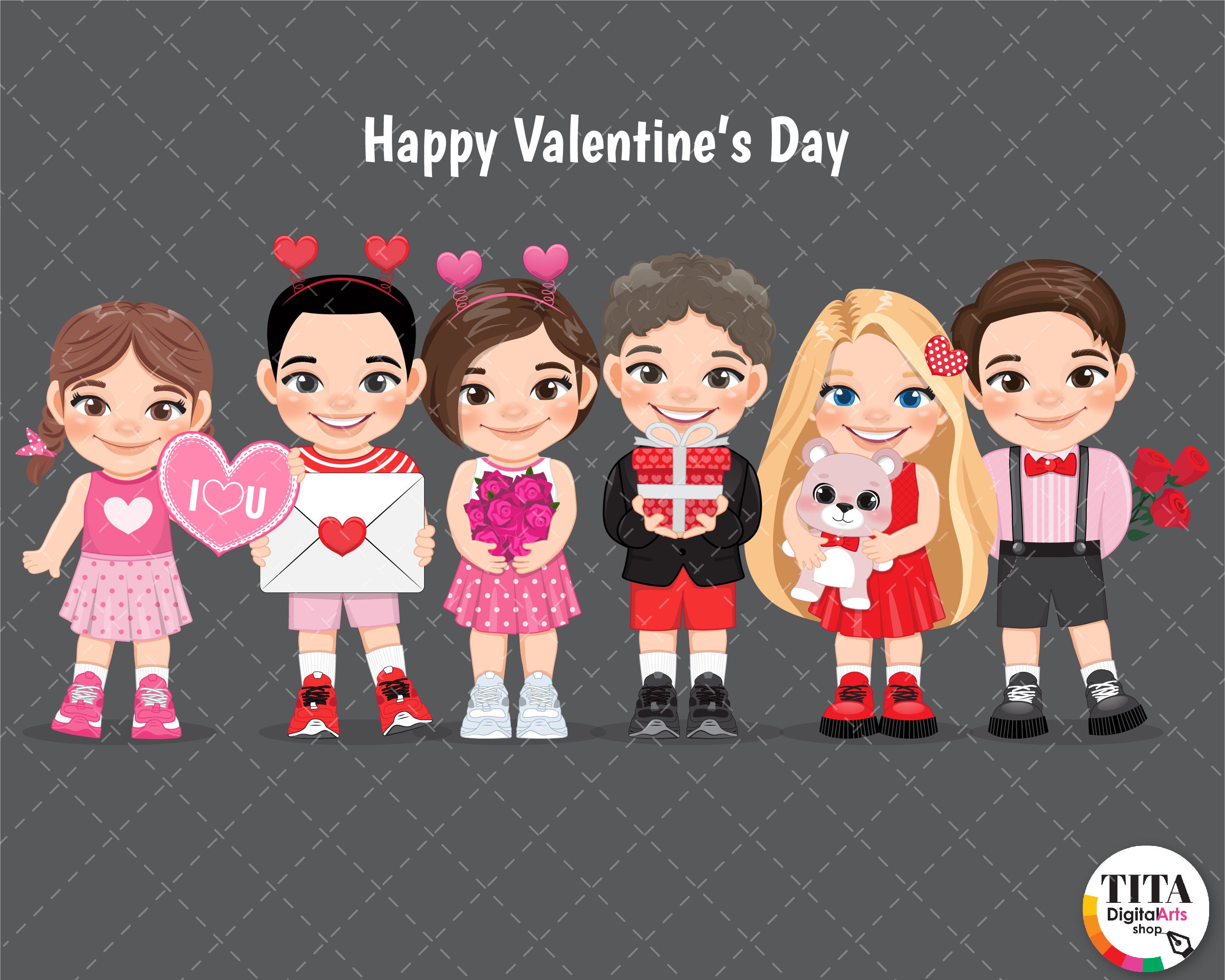 Valentine's Day Clipart Valentine Kids Clipart Boy and - Etsy