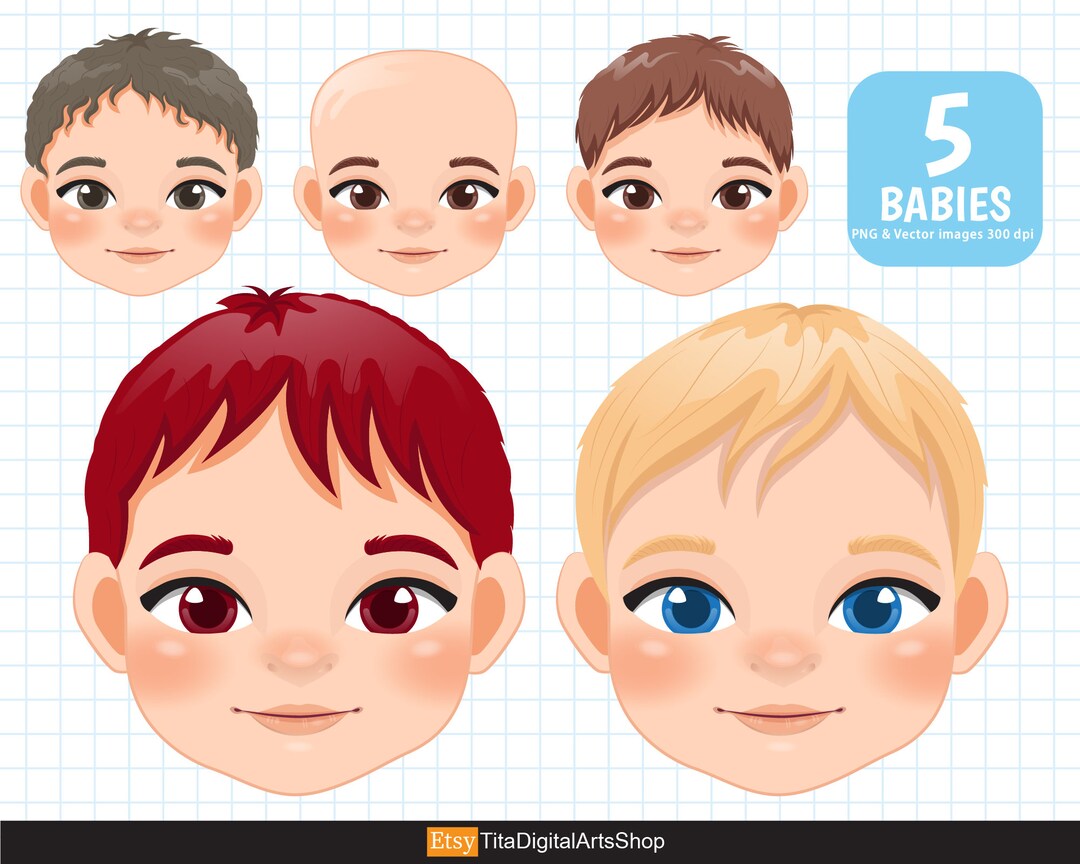 Cute Baby Boy Faces Clipart, Kids Faces Digital Clipart, Cute Kids ...