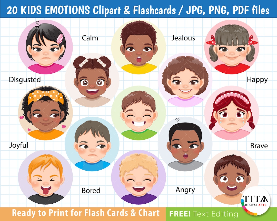 Kids Emotions Clipart, Emotion PNG, Feelings Flashcards, Montessori ...