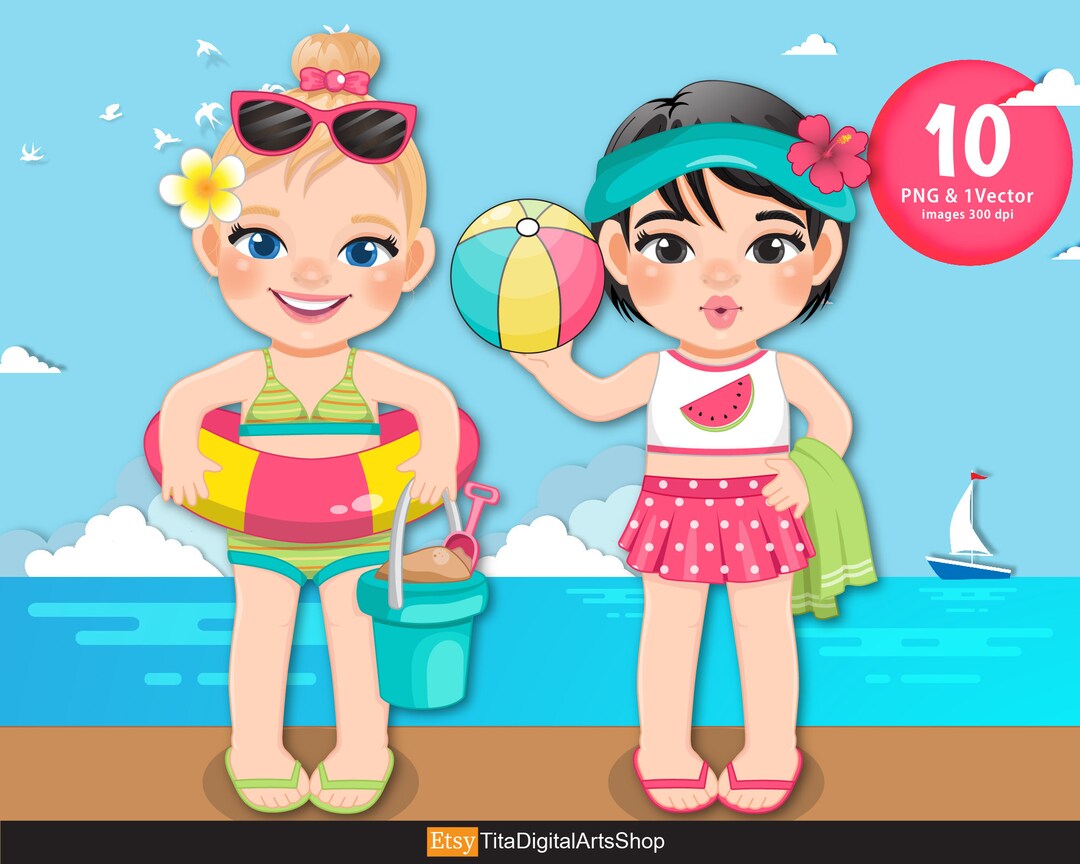 Beach Girl Clipart, Beach Clipart, Girl Clipart, Pool Clipart, Holiday ...