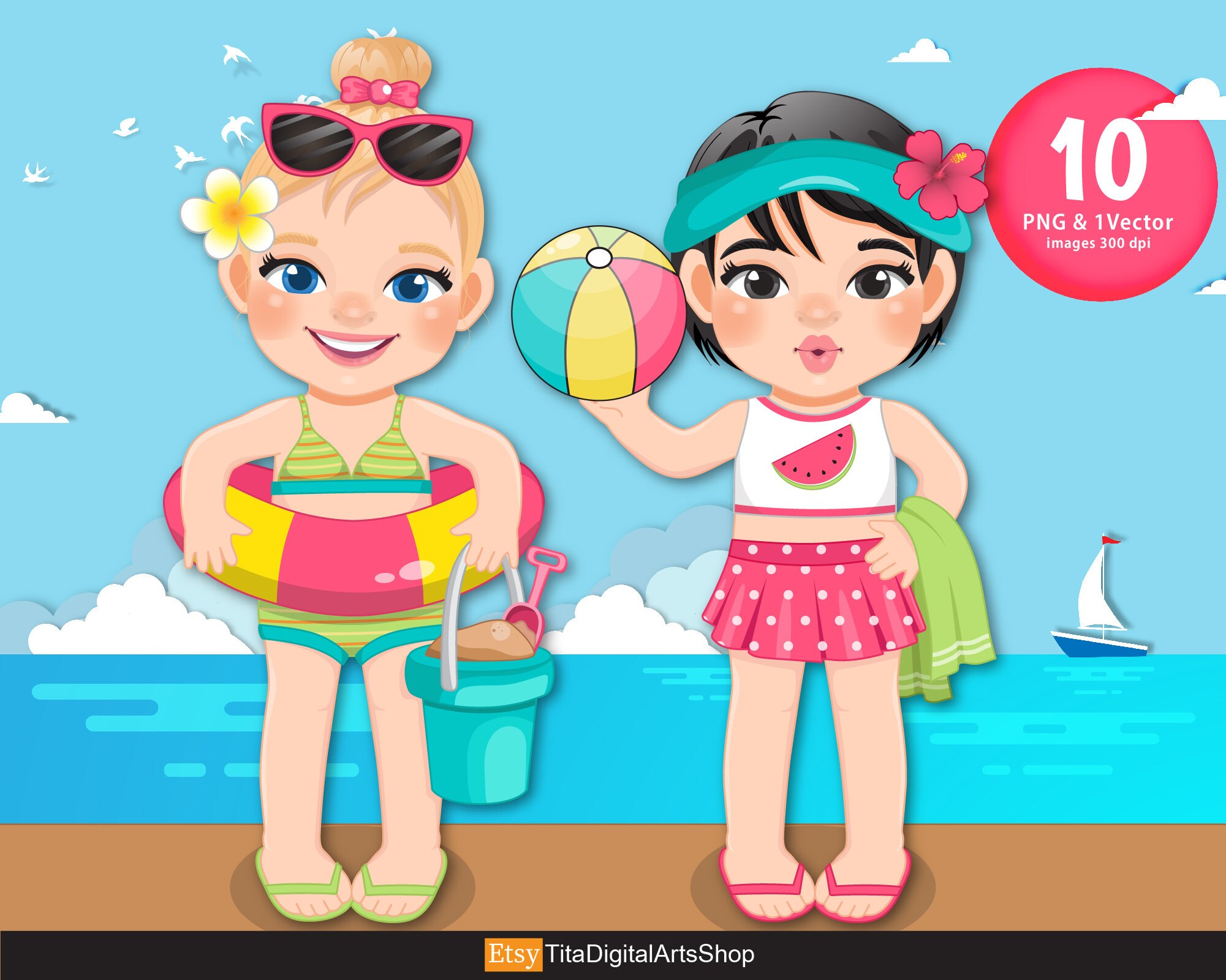 Beach Girl Clipart, Beach Clipart, Girl Clipart, Pool Clipart, Holiday ...