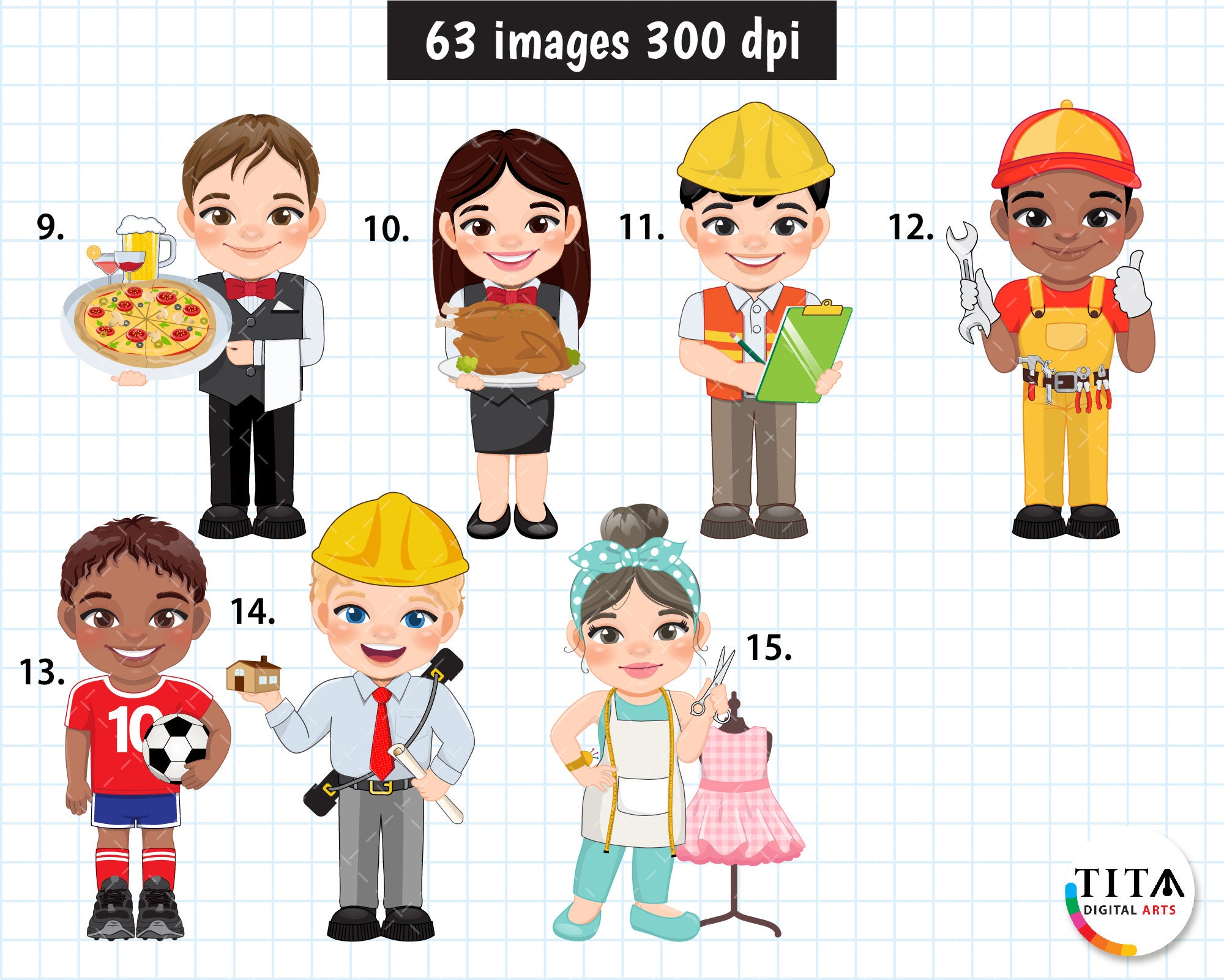 Jobs or Occupations Clipart, Professions, Teacher, Baker, Dentist, Cook ...