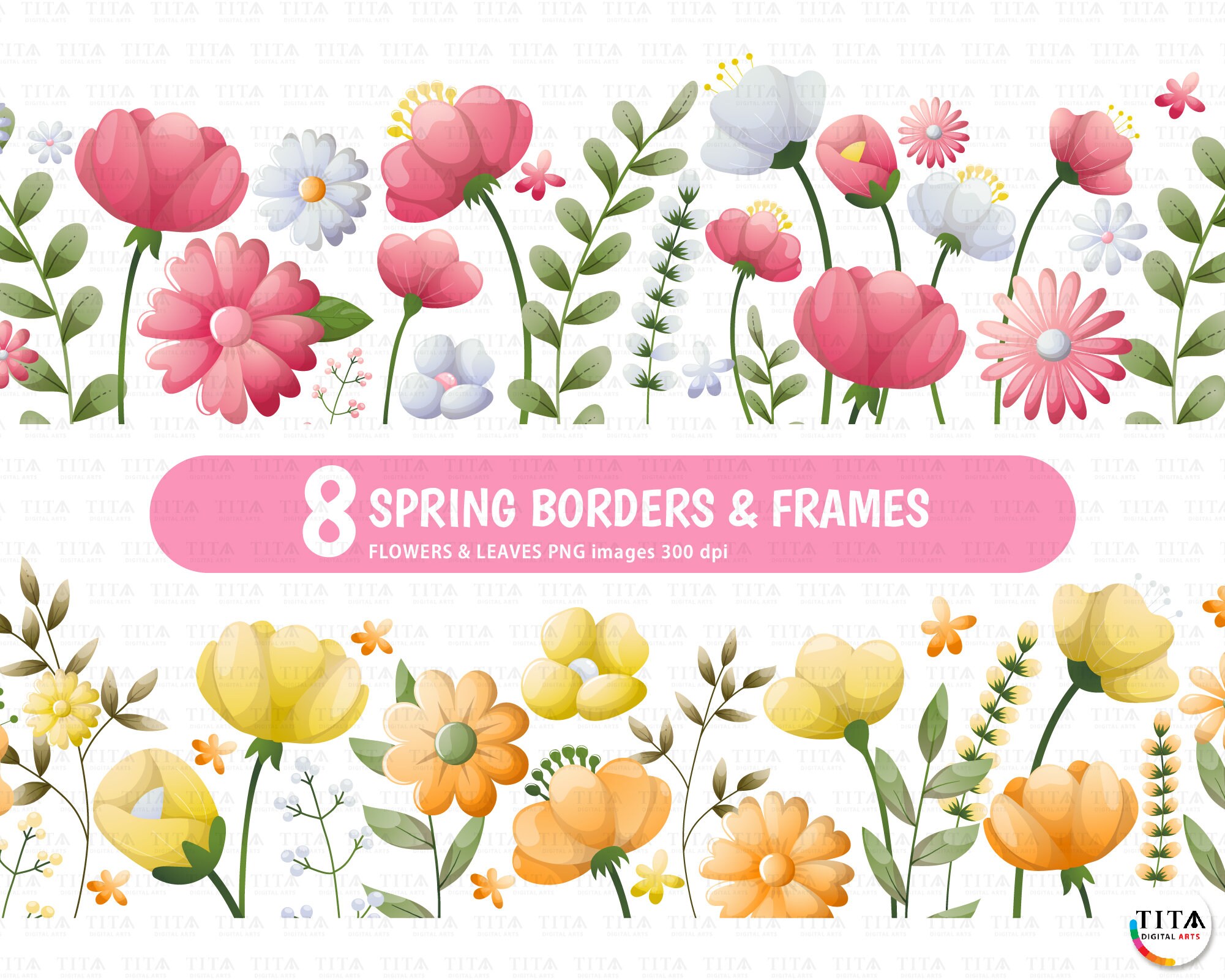 Spring Borders and Frames Clipart, Floral Frame Clipart, Floral Border, Spring Flower, Mothers ...