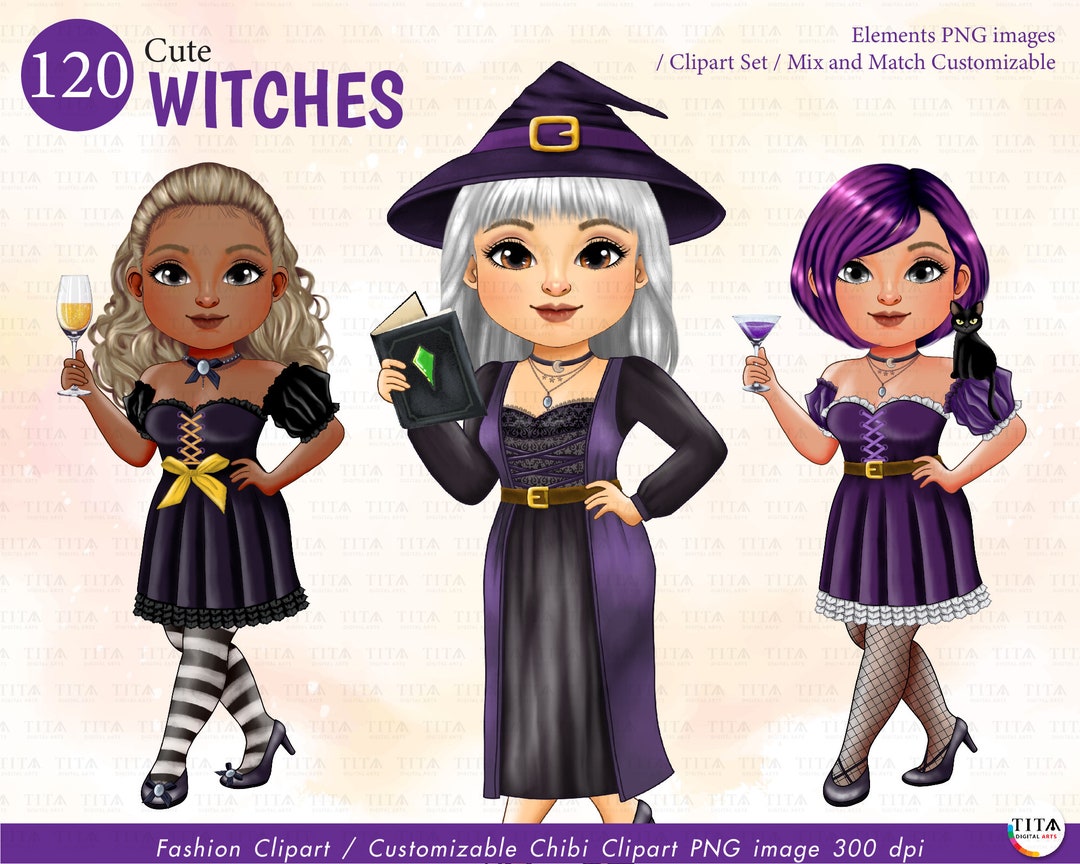 Cute Witches Clipart, Witch Girl Clipart, Friend Clipart, Bestie ...