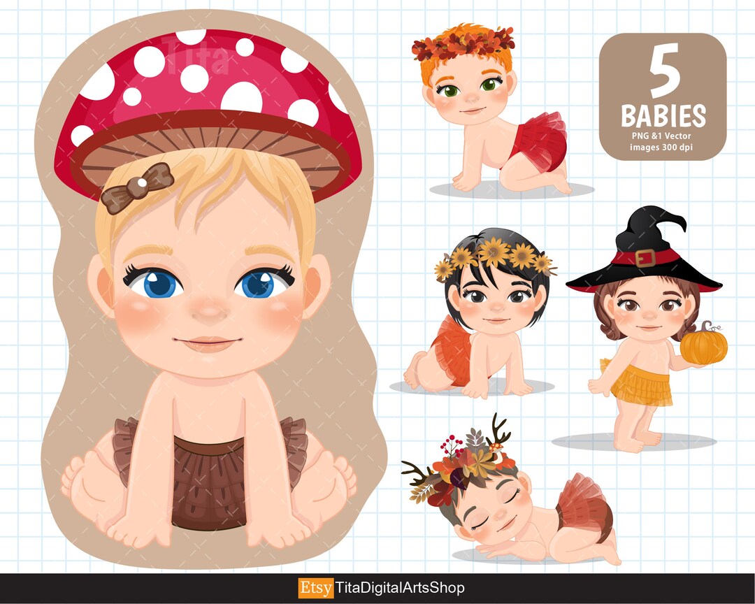 Autumn Baby Girls Clipart, Fall Baby Girls, Cute Girls in Autumn Forest ...